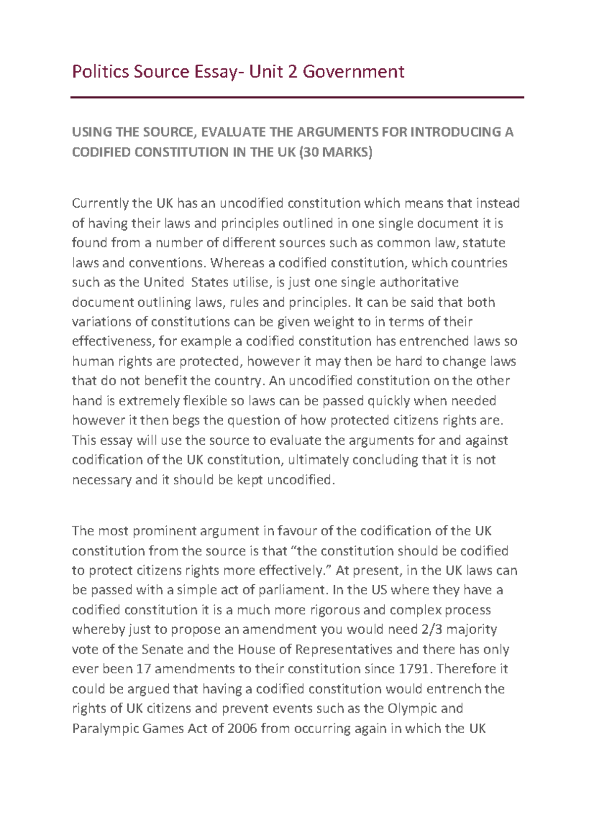 Politics source codification - Politics Source Essay- Unit 2 Government ...