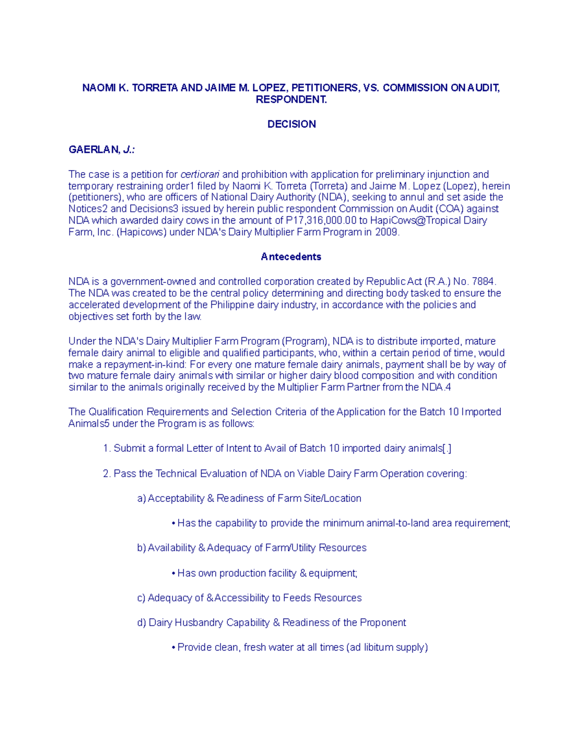 Torreta vs COA - COA Case - NAOMI K. TORRETA AND JAIME M. LOPEZ ...
