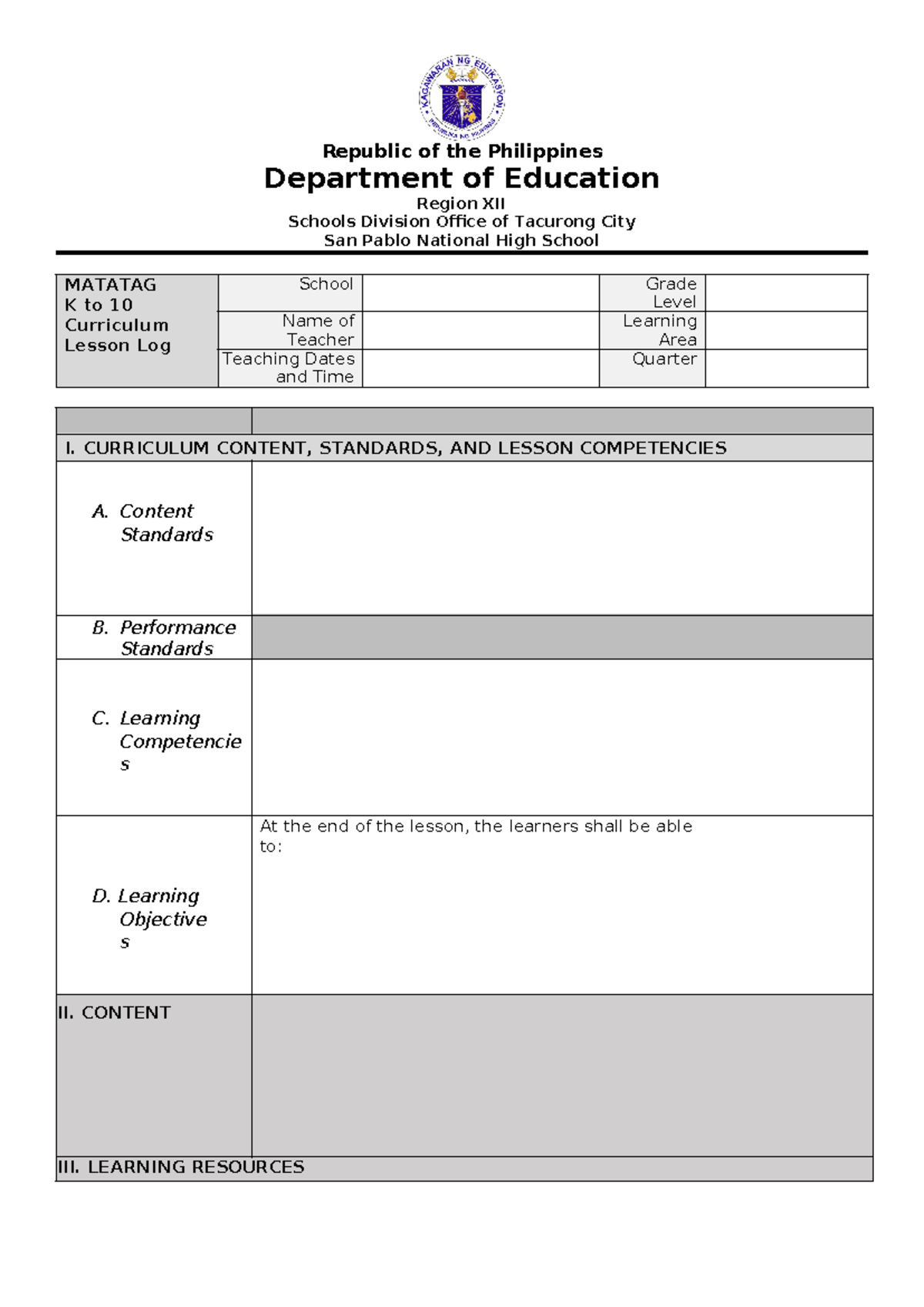 Matatag-Lesson-Exemplar - Department of Education Region XII Schools ...