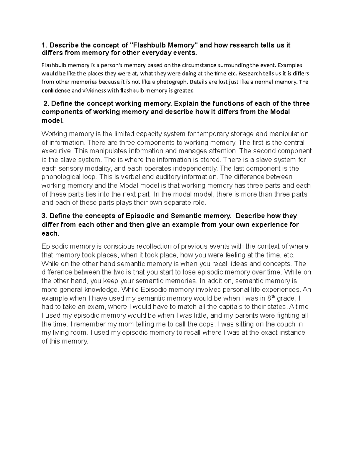 10 Minute paper #3 - Cognitive Psychology assignment at siue - Describe ...