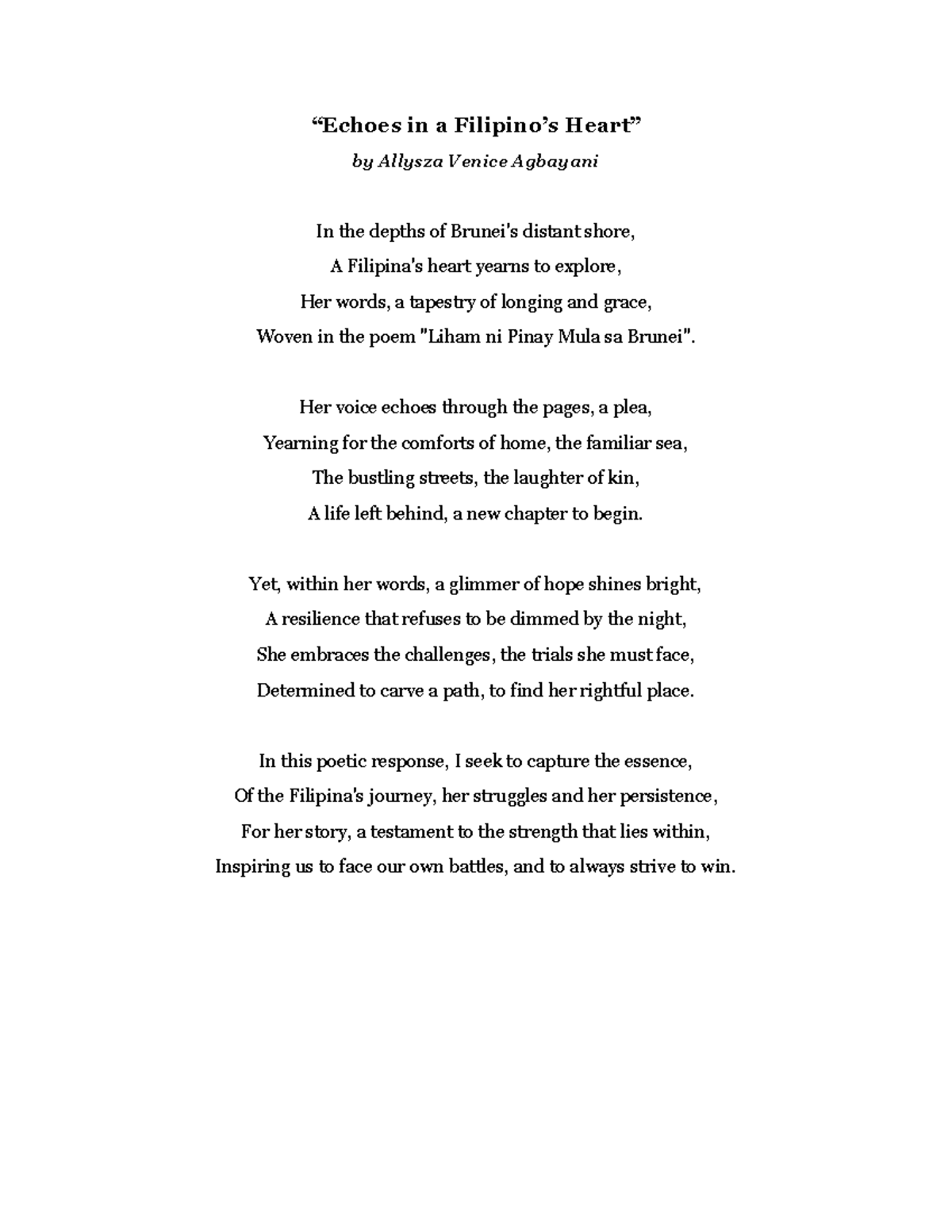 Phil Lit Poem - literature - “Echoes in a Filipino’s Heart” by Allysza ...