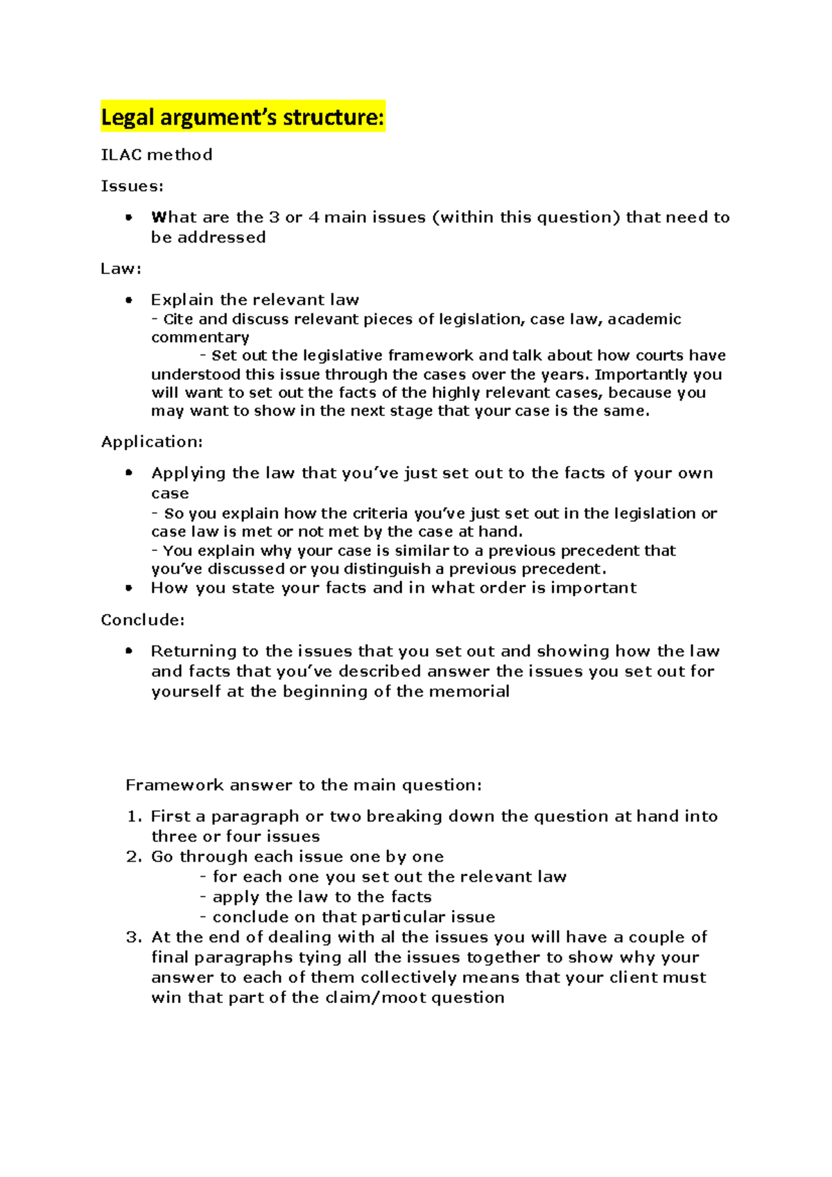 Legal arguments framework (ILAC) - Legal argument’s structure: ILAC ...