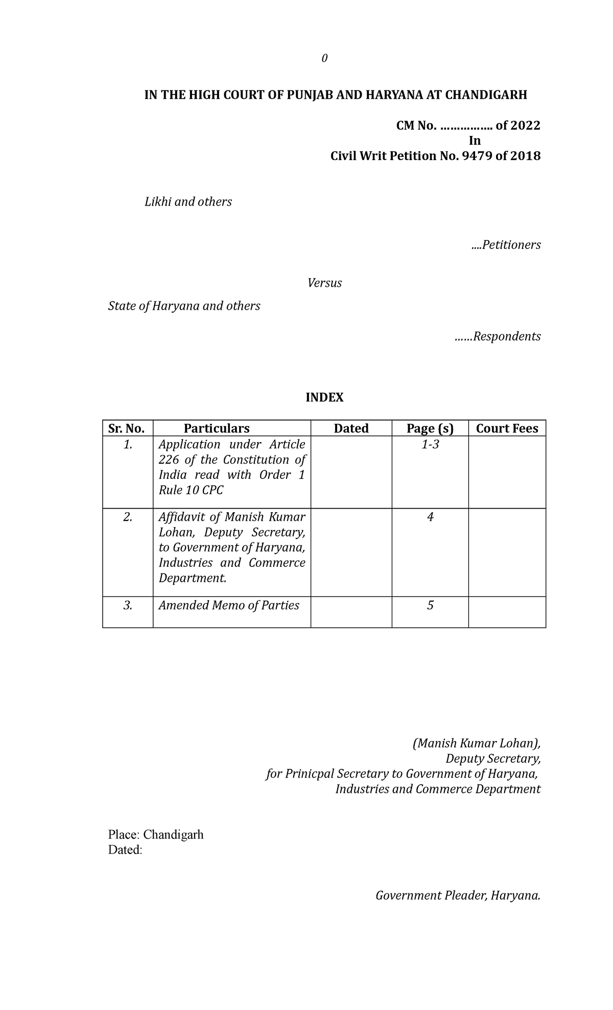 Impleadment Application- Likhi and others - IN THE HIGH COURT OF PUNJAB ...