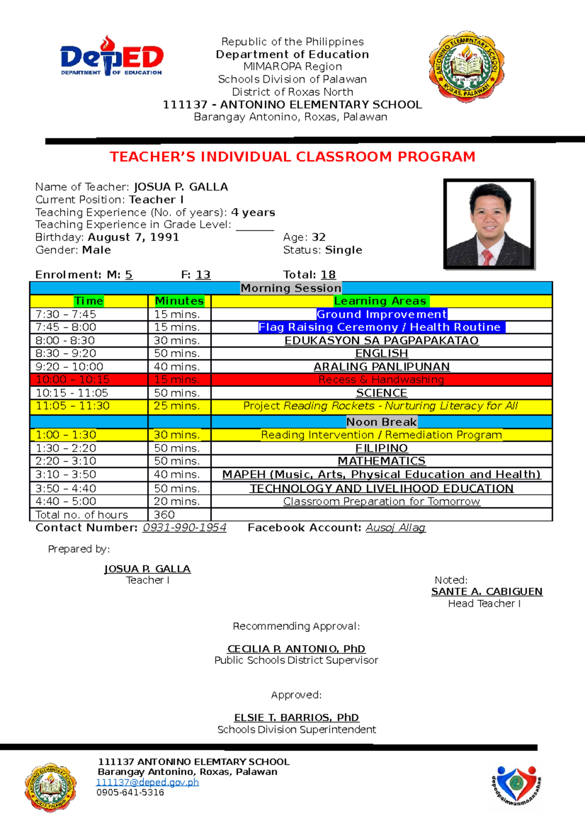 Teacher's Program for SY 2022 - 2023 - Republic of the Philippines ...