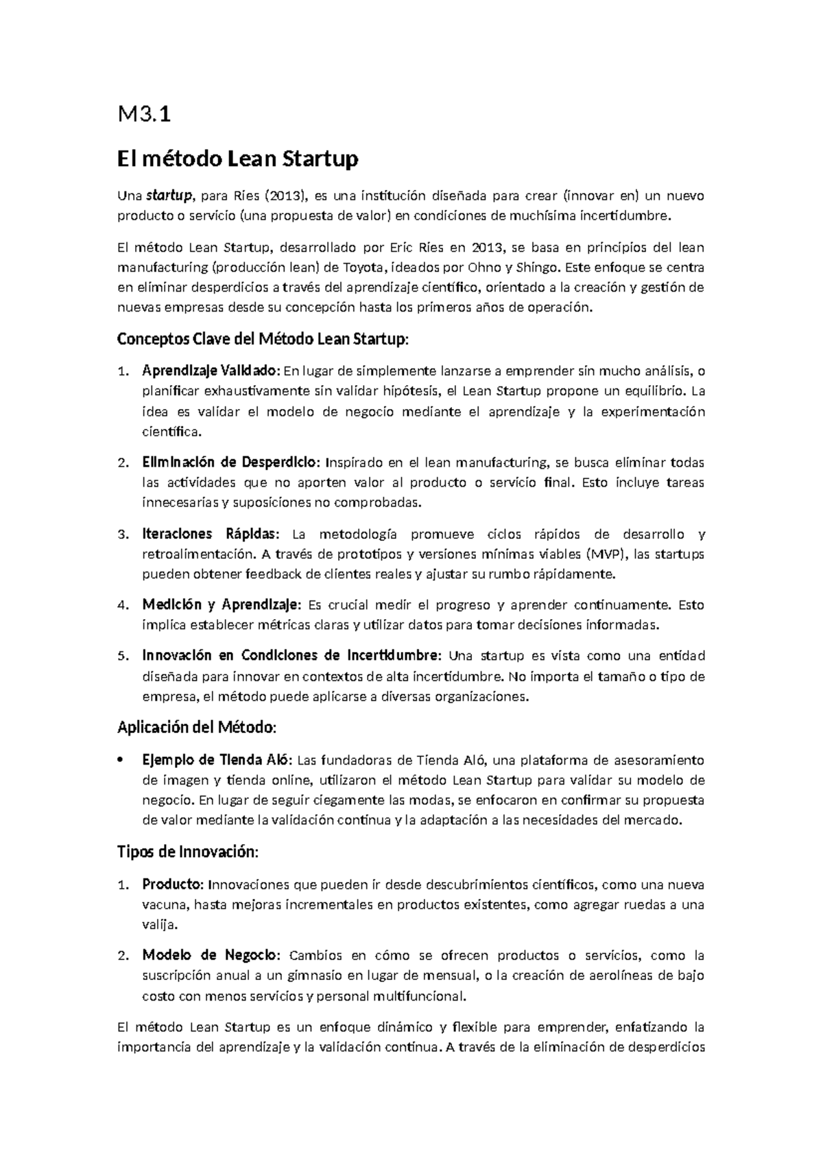 M3 y M4 - resumen M3 y M4 - M3. El método Lean Startup Una startup, para Ries (2013), es una ...