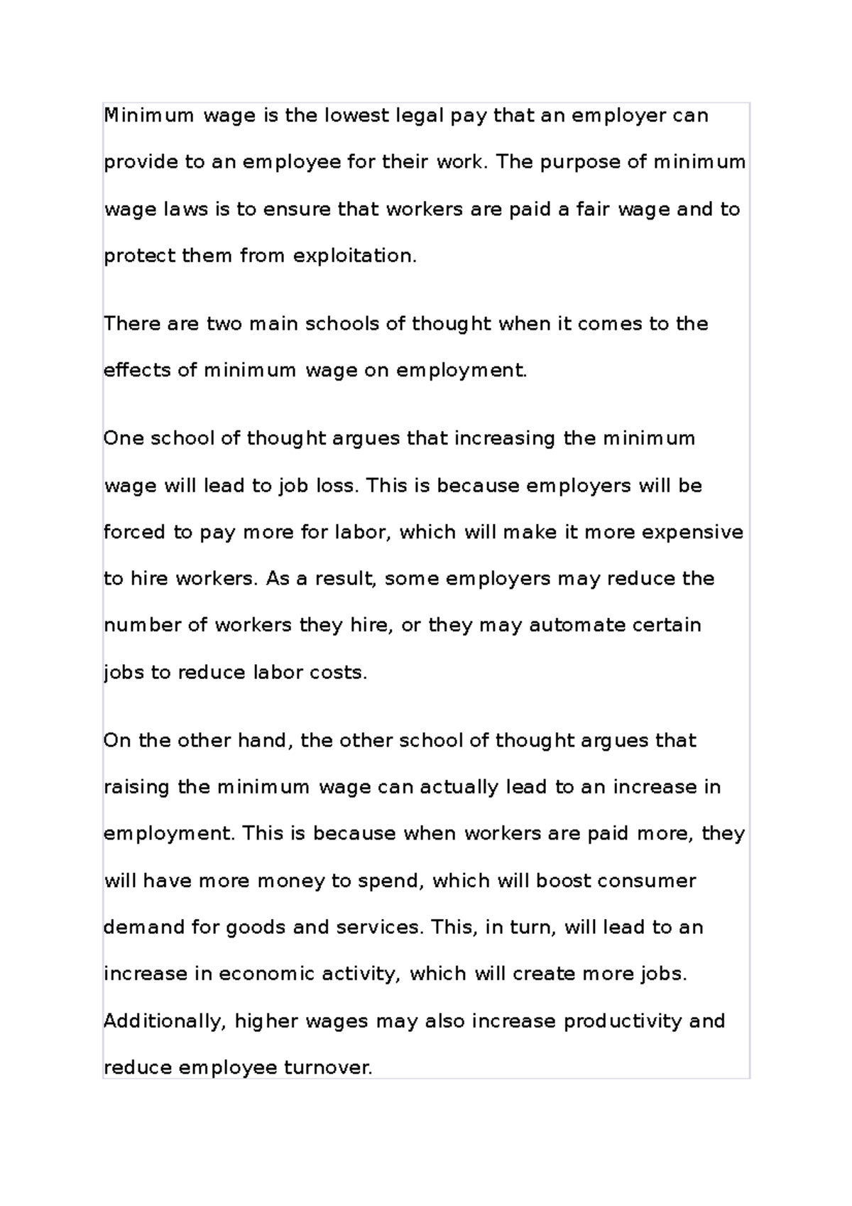 Minimum wage and its effects on employment - Minimum wage is the lowest ...