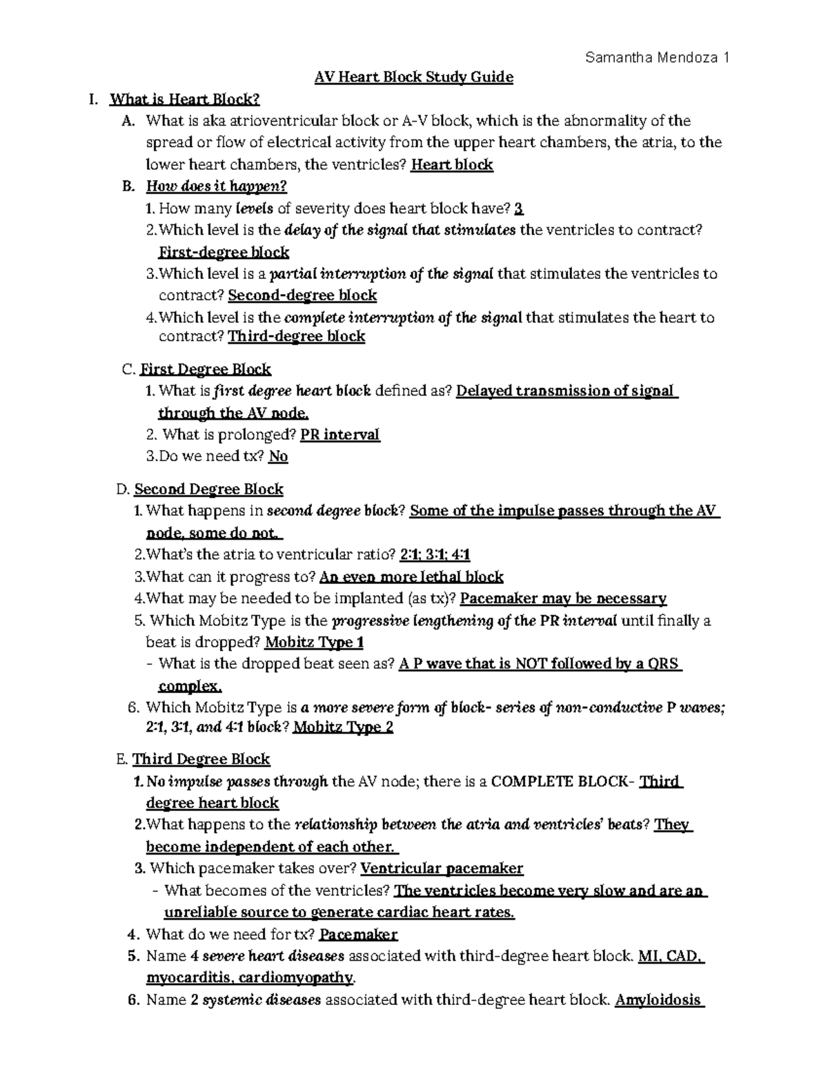 AV Heart Block Study Guide Q&A w Answers - NRS 210 - CSI - Studocu