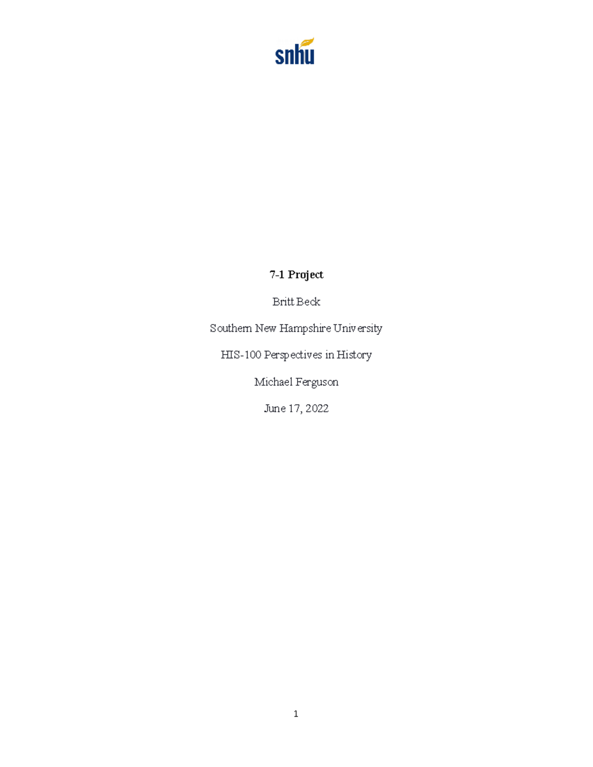 HIS 100 Project - 7-1 Project Britt Beck Southern New Hampshire ...