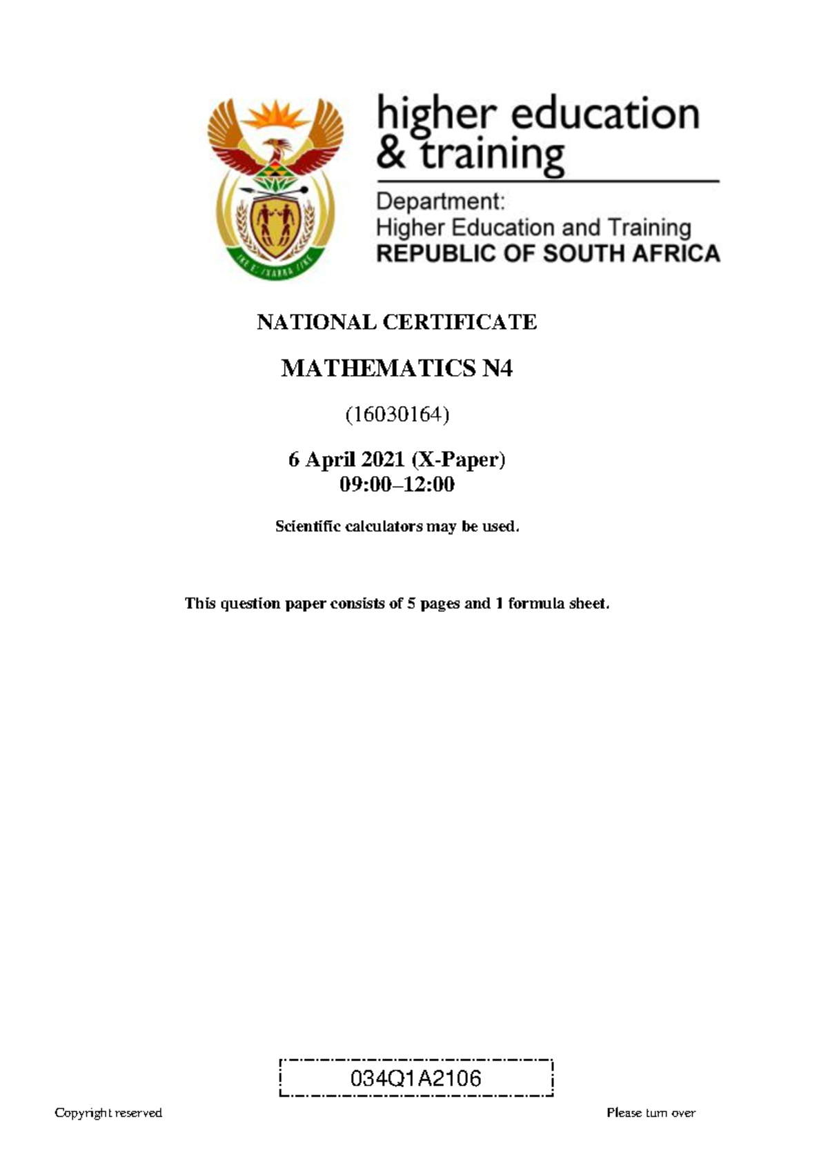 N4 Mathematics April 2021 - NATIONAL CERTIFICATE MATHEMATICS N ...