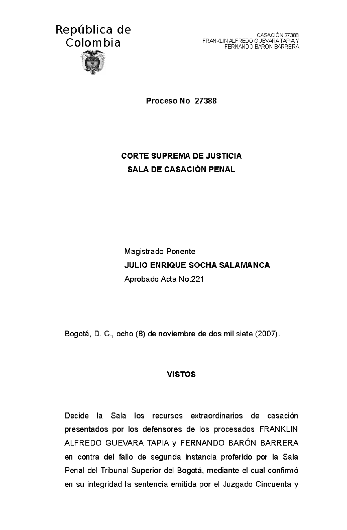 27388 08 11 07 Homicidio Culposo Y Tú Vjjjjjjjjj Colombia Franklin