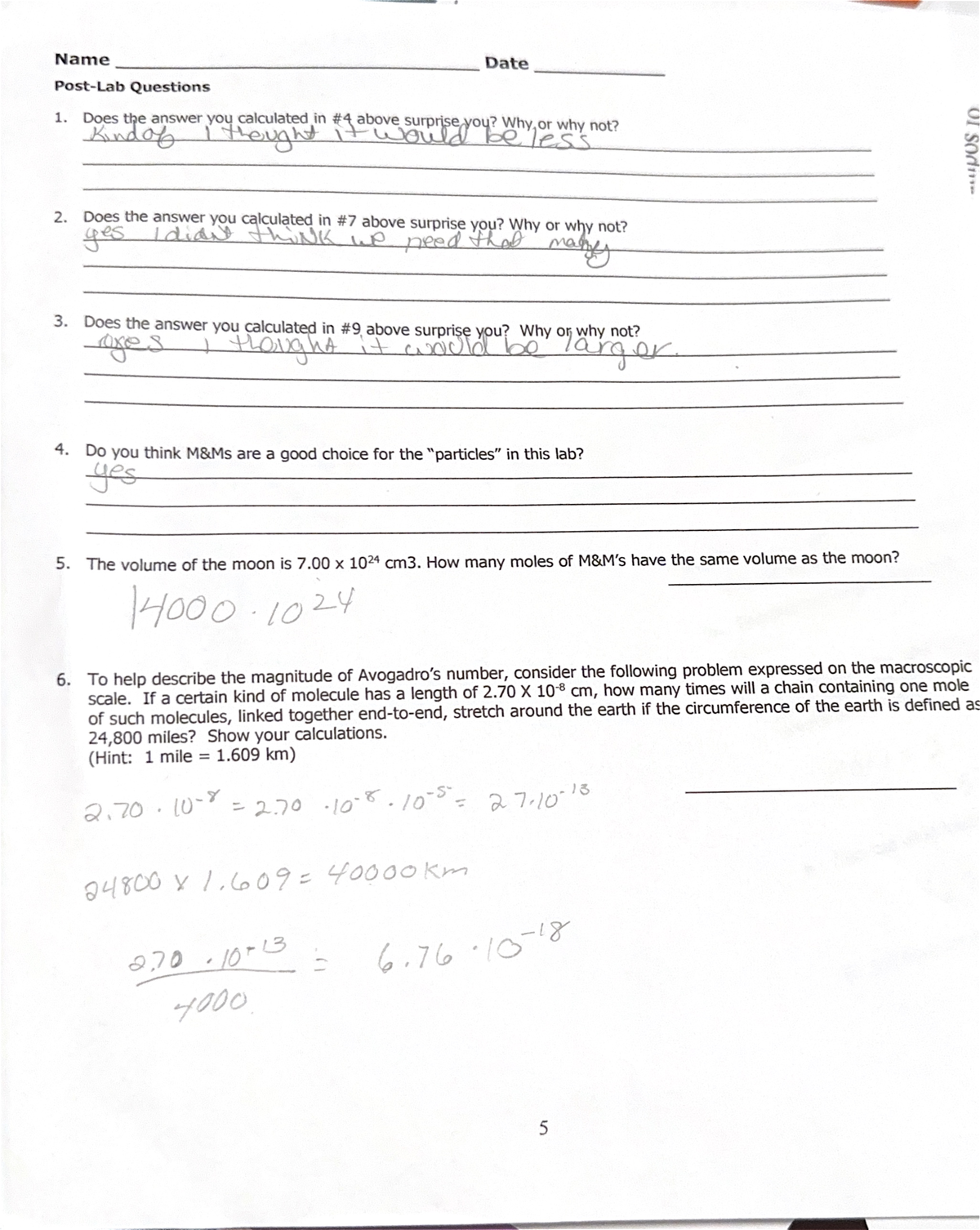 Post lab how large is mole - CHEM 1010 - Studocu