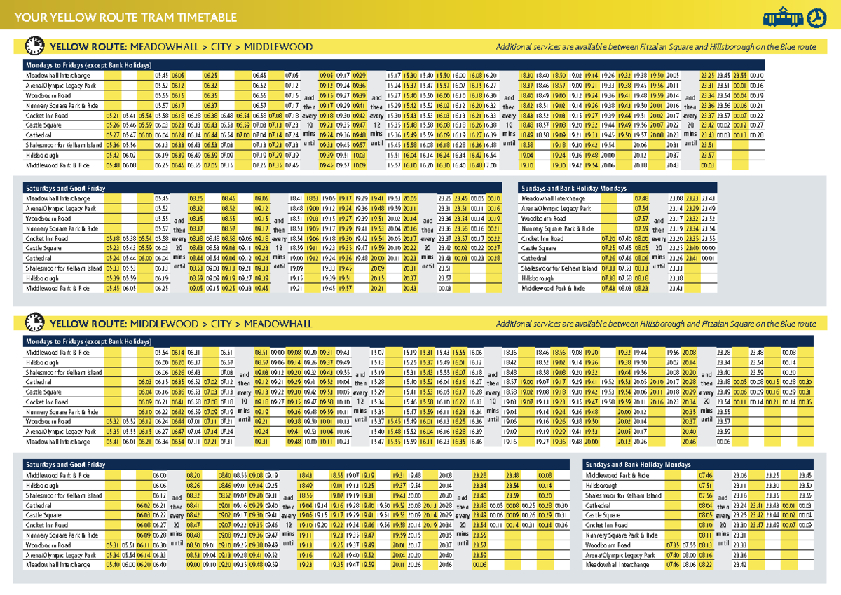 Yellow Route normal Timetable - YELLOW ROUTE: MEADOWHALL > CITY ...