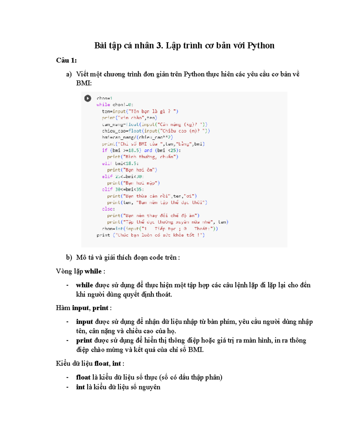 Bài tập về Python - Bài tập cá nhân 3. Lập trình cơ bản với Python Câu ...