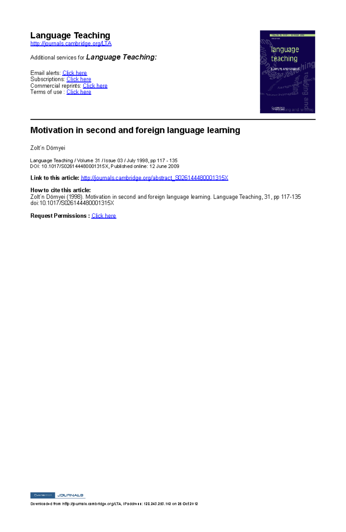 Motivation - A useful material - Language Teaching ####### journals ...