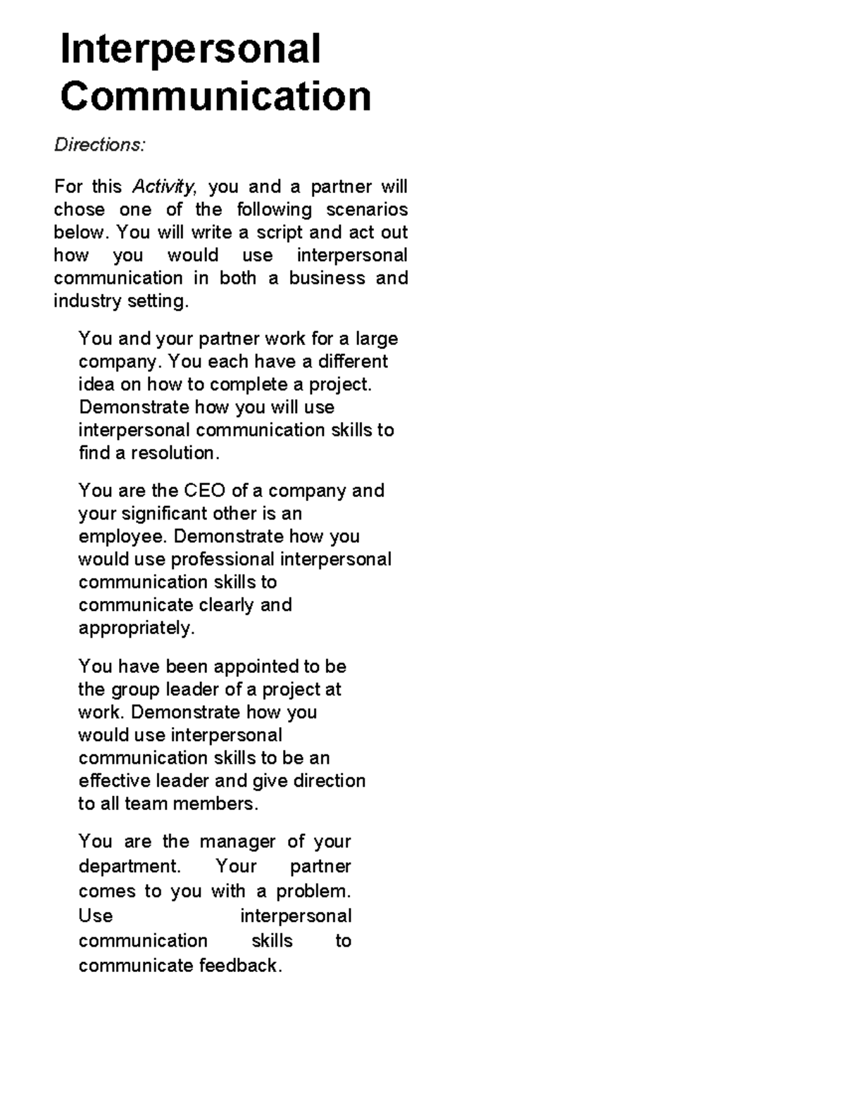 Activity - Interpersonal Communication (1)-1 - Interpersonal ...
