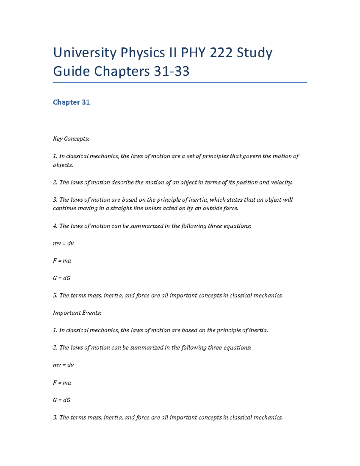 University Physics II PHY 222 Study Guide Chapters 31-33 - University ...