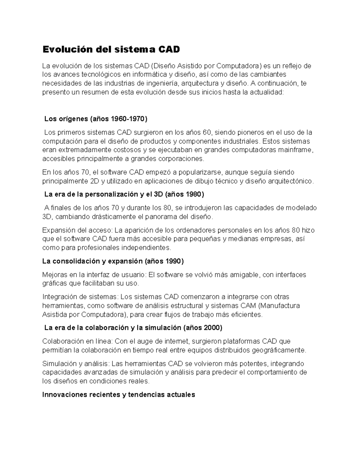 Evolución del sistema CAD - Evolución del sistema CAD La evolución de ...