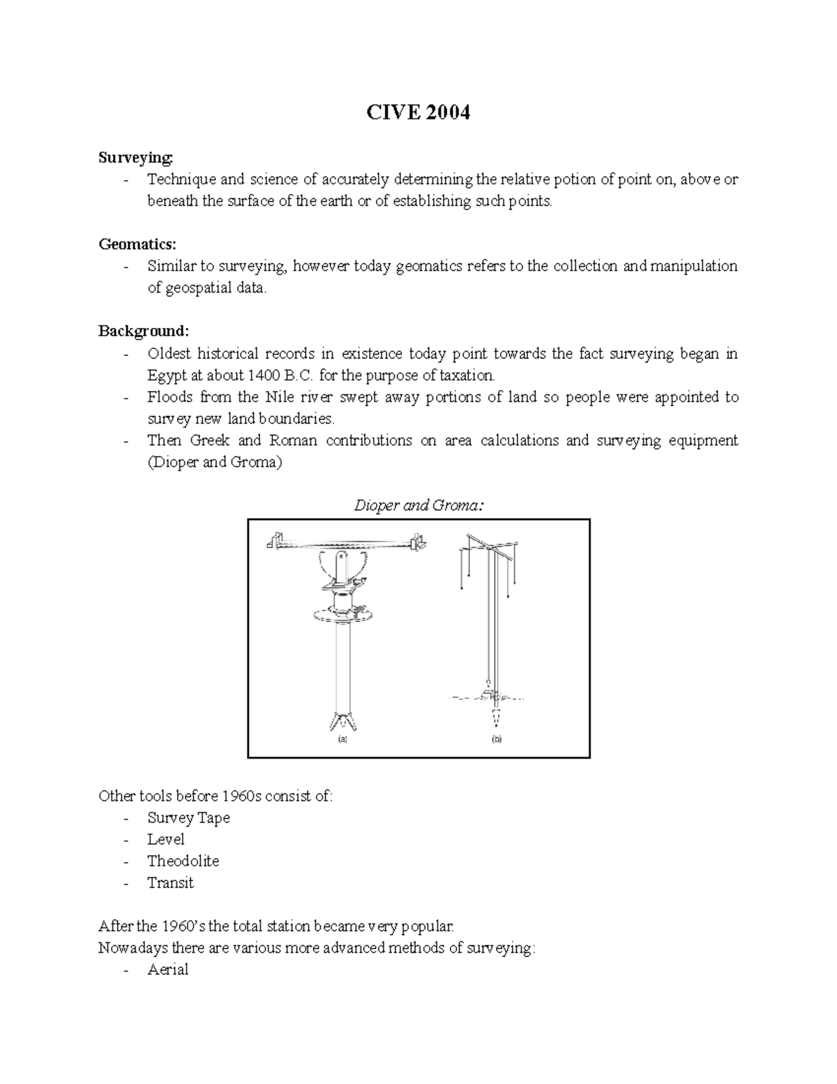 CIVE 2004 Notes - CIVE 2004 Surveying: - Technique and science of ...