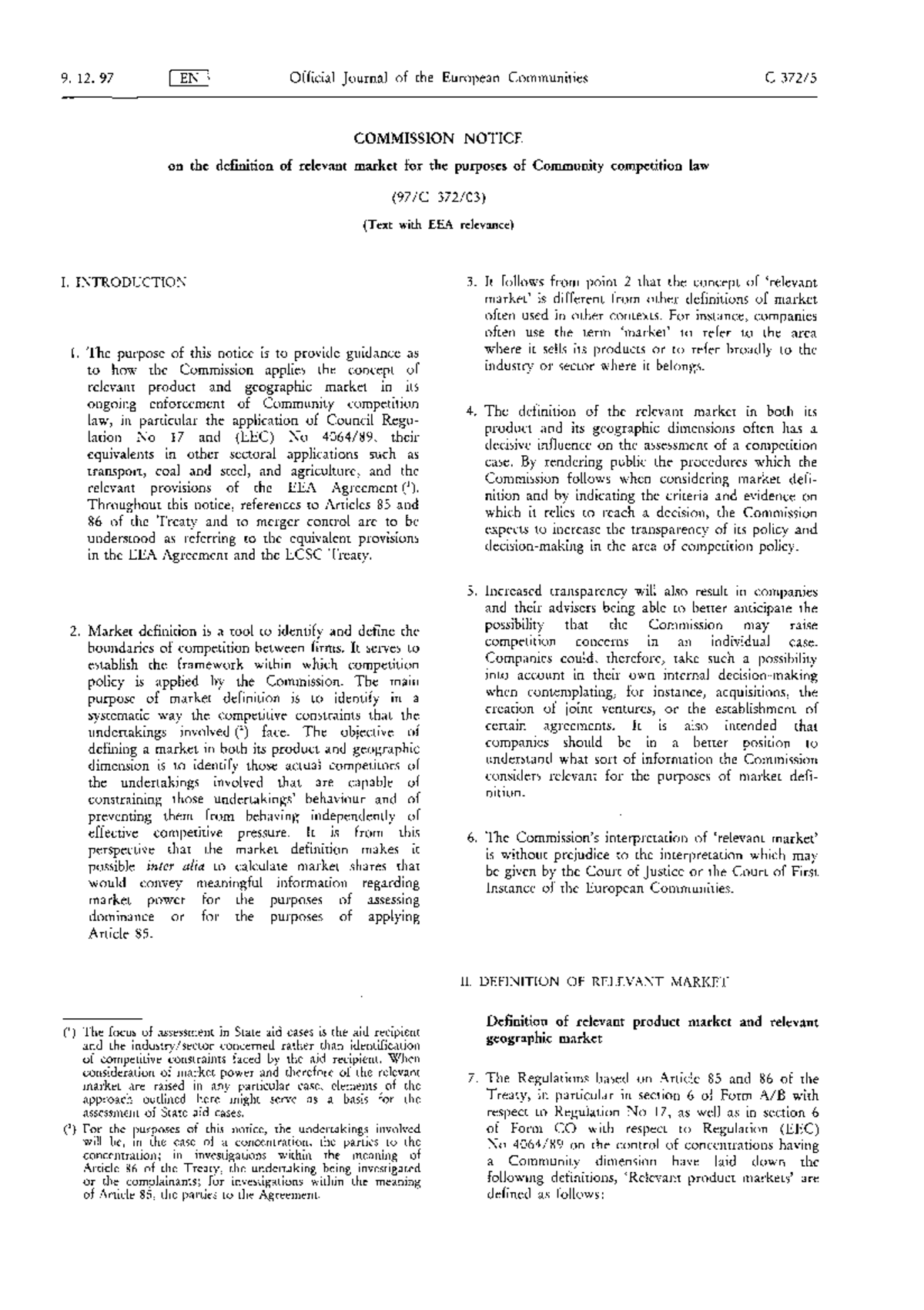 Commission Notice on the definition of relevant market for the purposes ...