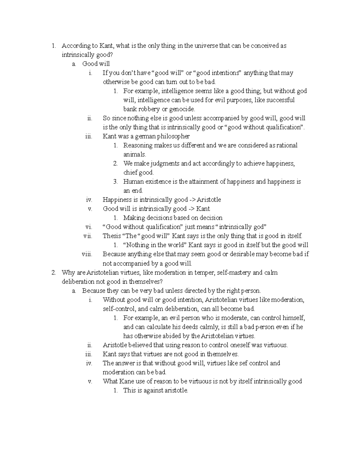 Kant Happiness Notes - According to Kant, what is the only thing in the ...