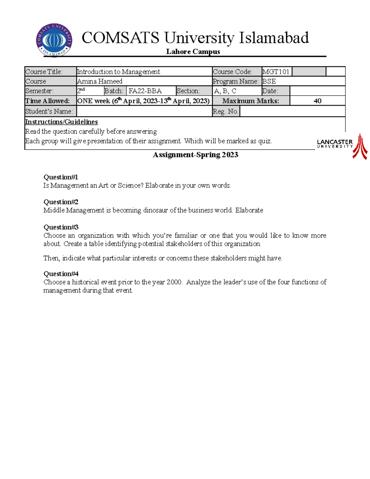 1. Assignment 1 Statement - English - CUI - Studocu