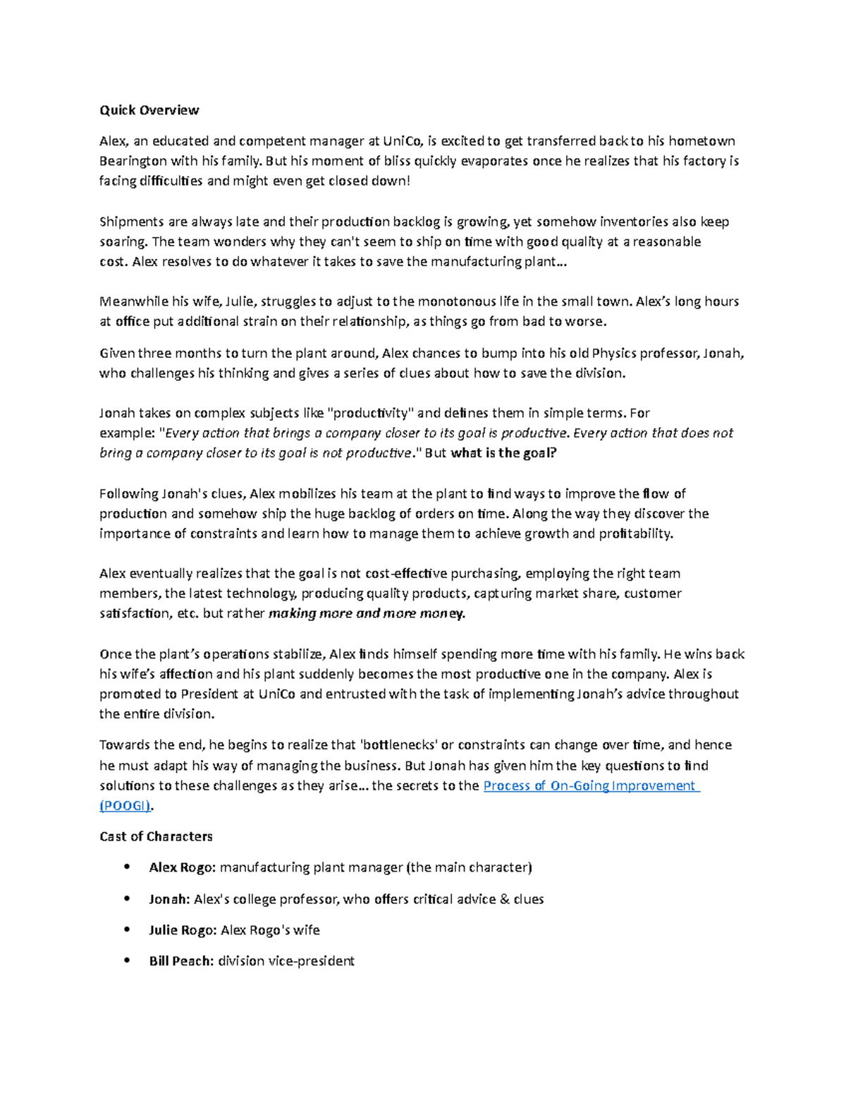 The Goal Outline - Summary The Goal - The Goal - Quick Overview Alex ...