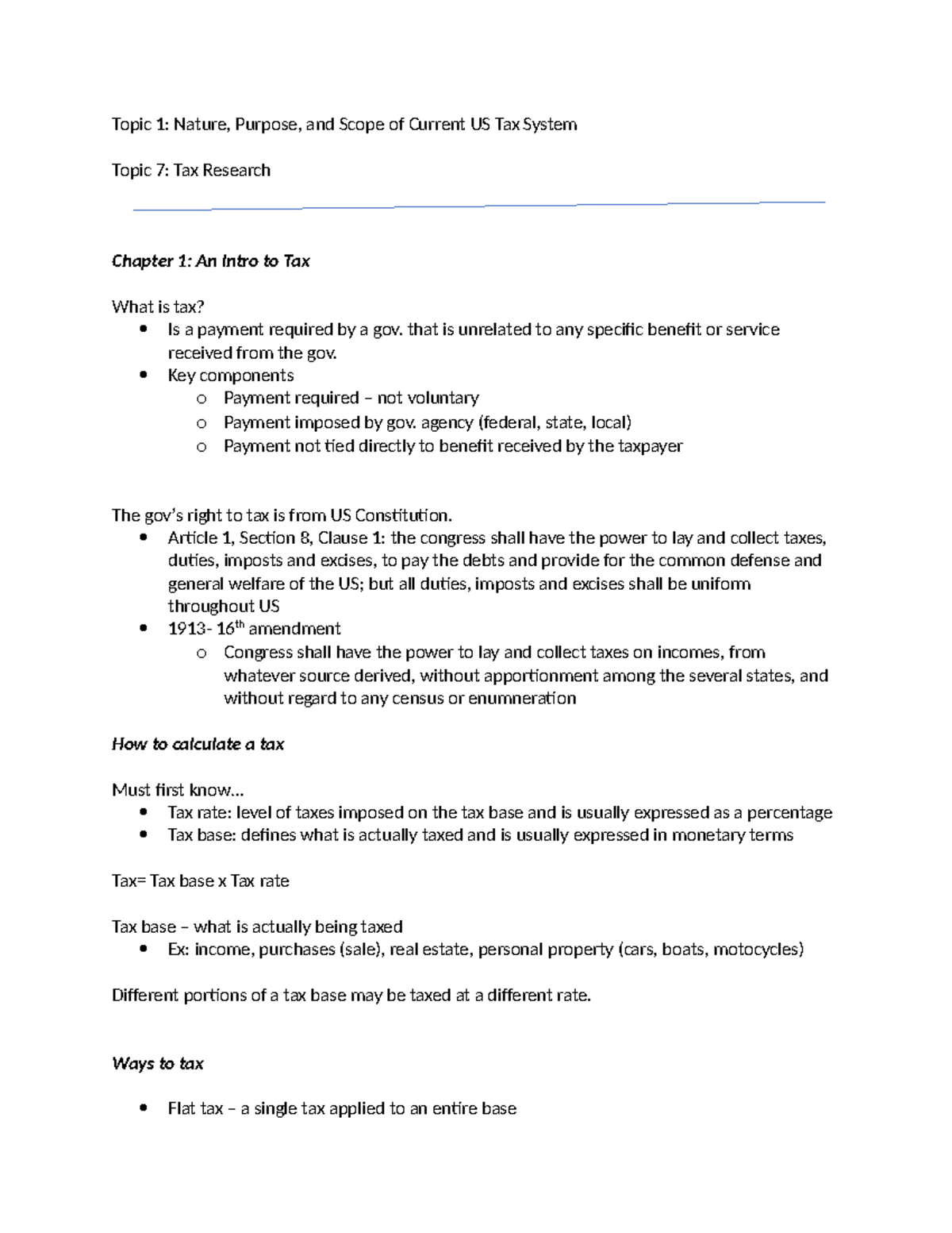 Topic 1 & 7 - Topic 1: Nature, Purpose, and Scope of Current US Tax ...
