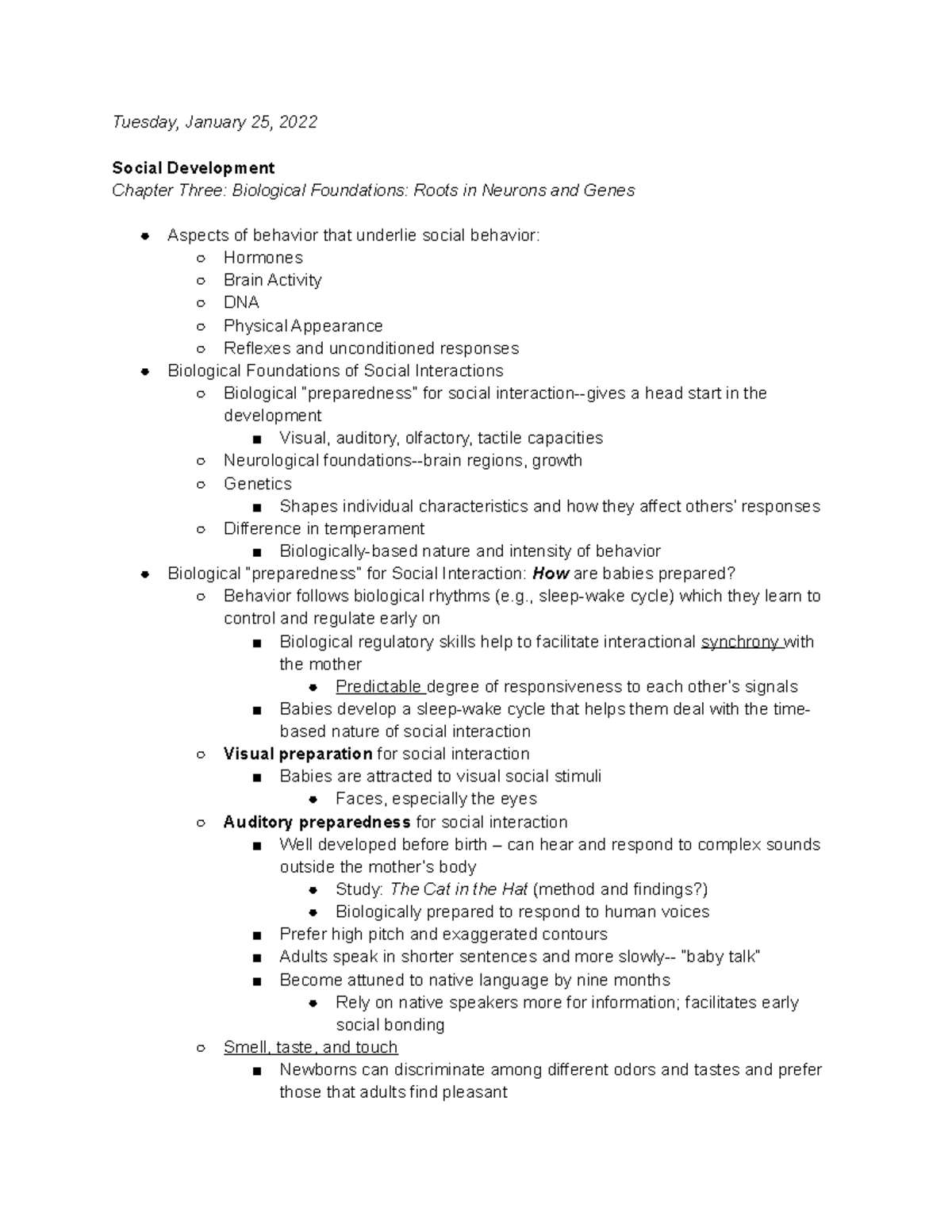 Child Psych Ch. 3 Notes - Tuesday, January 25, 2022 Social Development ...