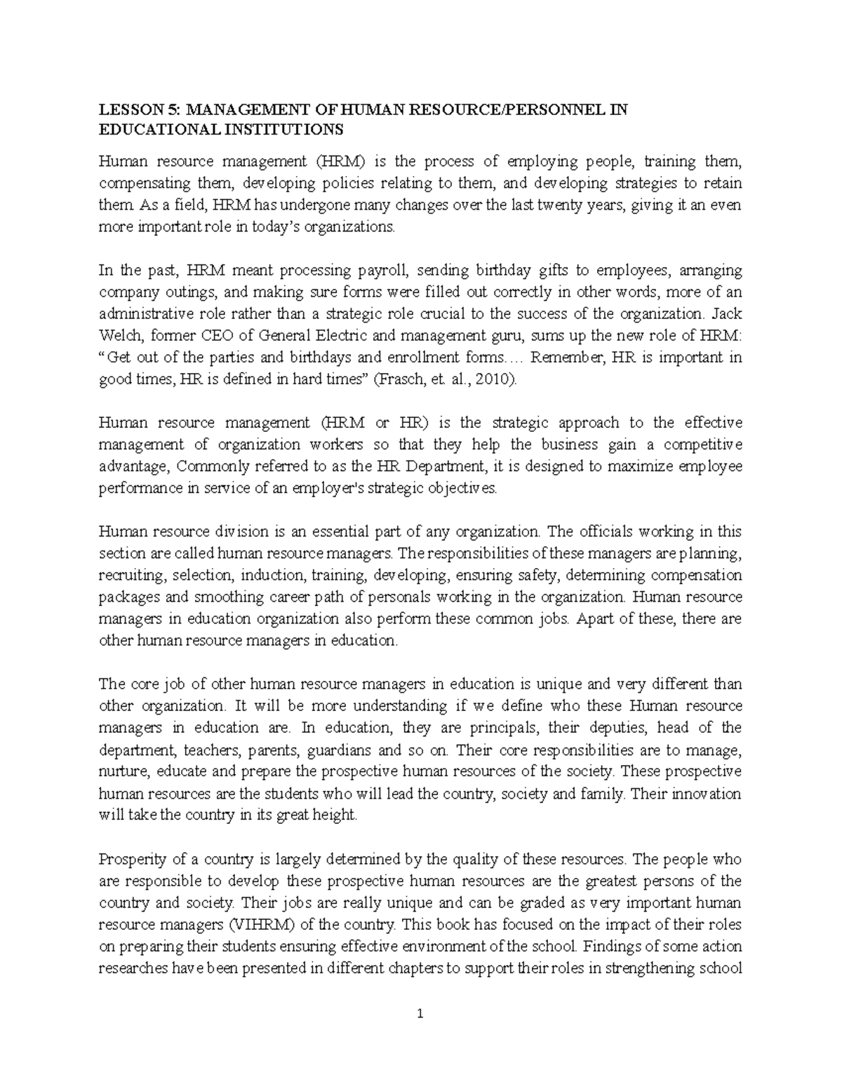 Lesson 5 Human Resource Management - LESSON 5: MANAGEMENT OF HUMAN ...