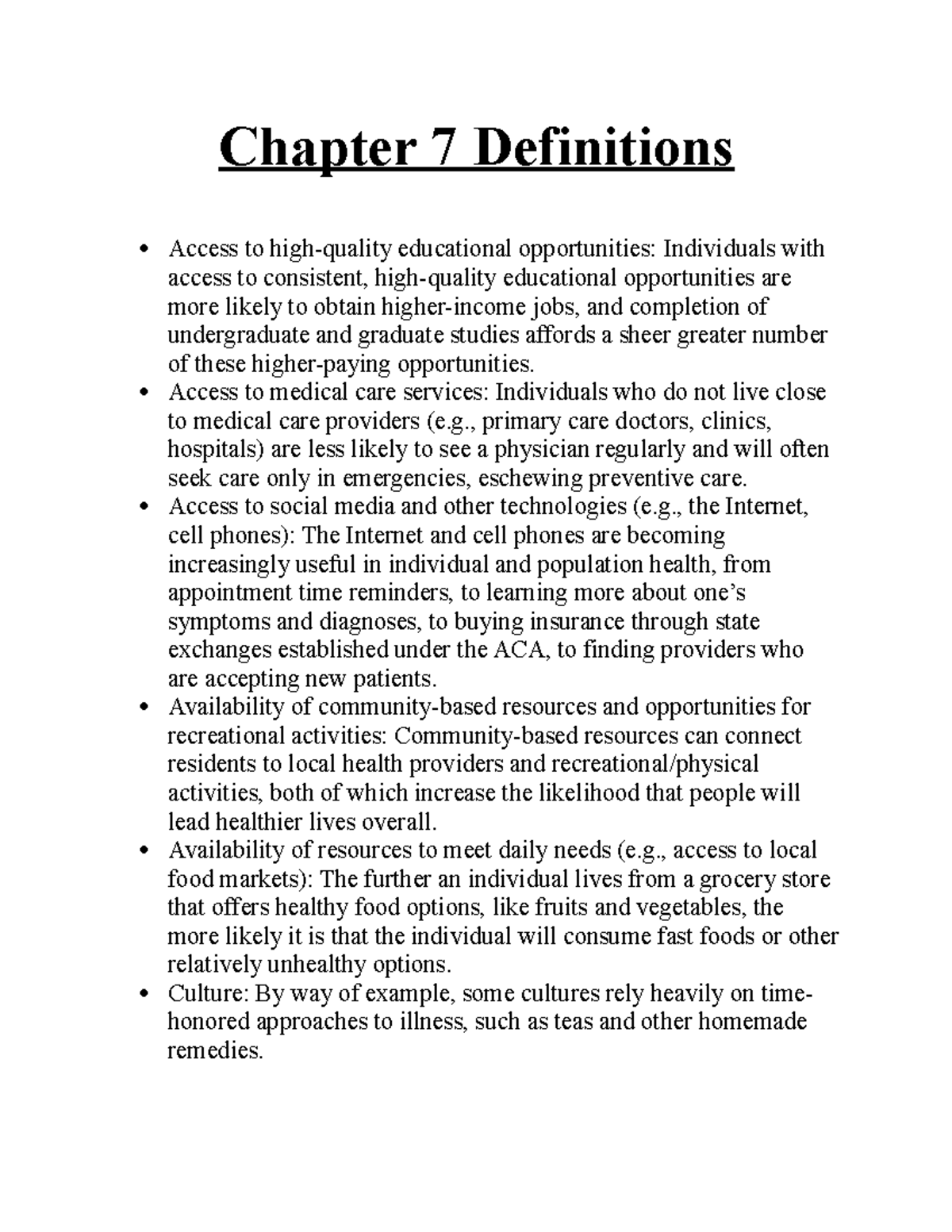 Chapter 7 - Healthcare Policy and Law - Chapter 7 Definitions Access to ...