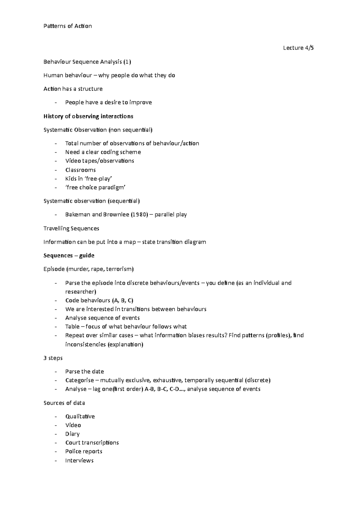 BSA - Behaviour Sequence Analysis, history of observing interactions ...