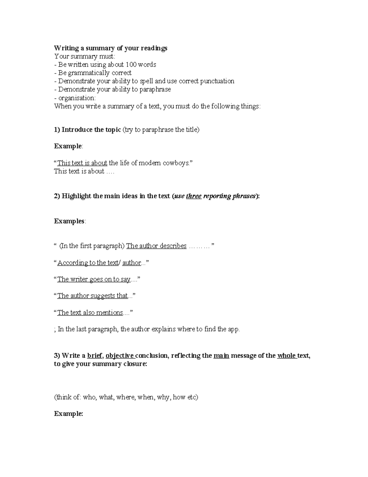 B1 Writing a summary of your readings new - Writing a summary of your ...