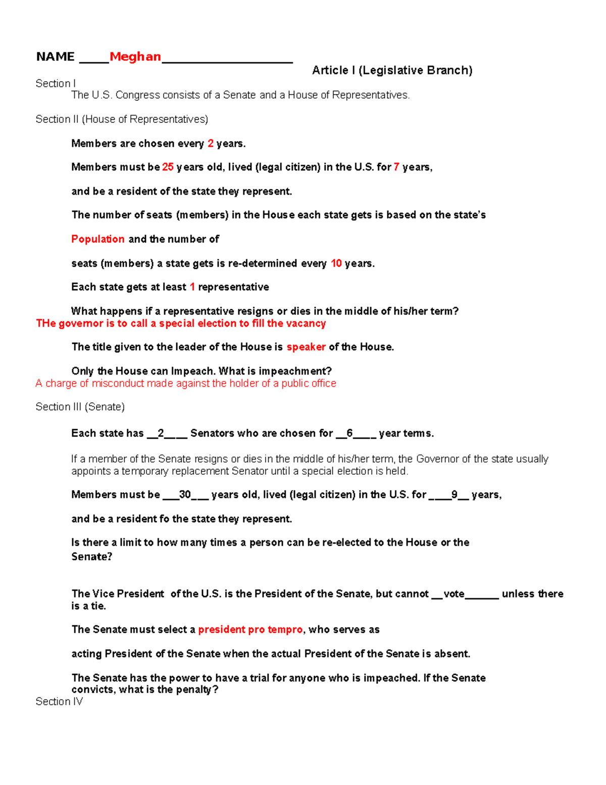 Article 1 Outline - for us gov - NAME Meghan_________________ Article I ...