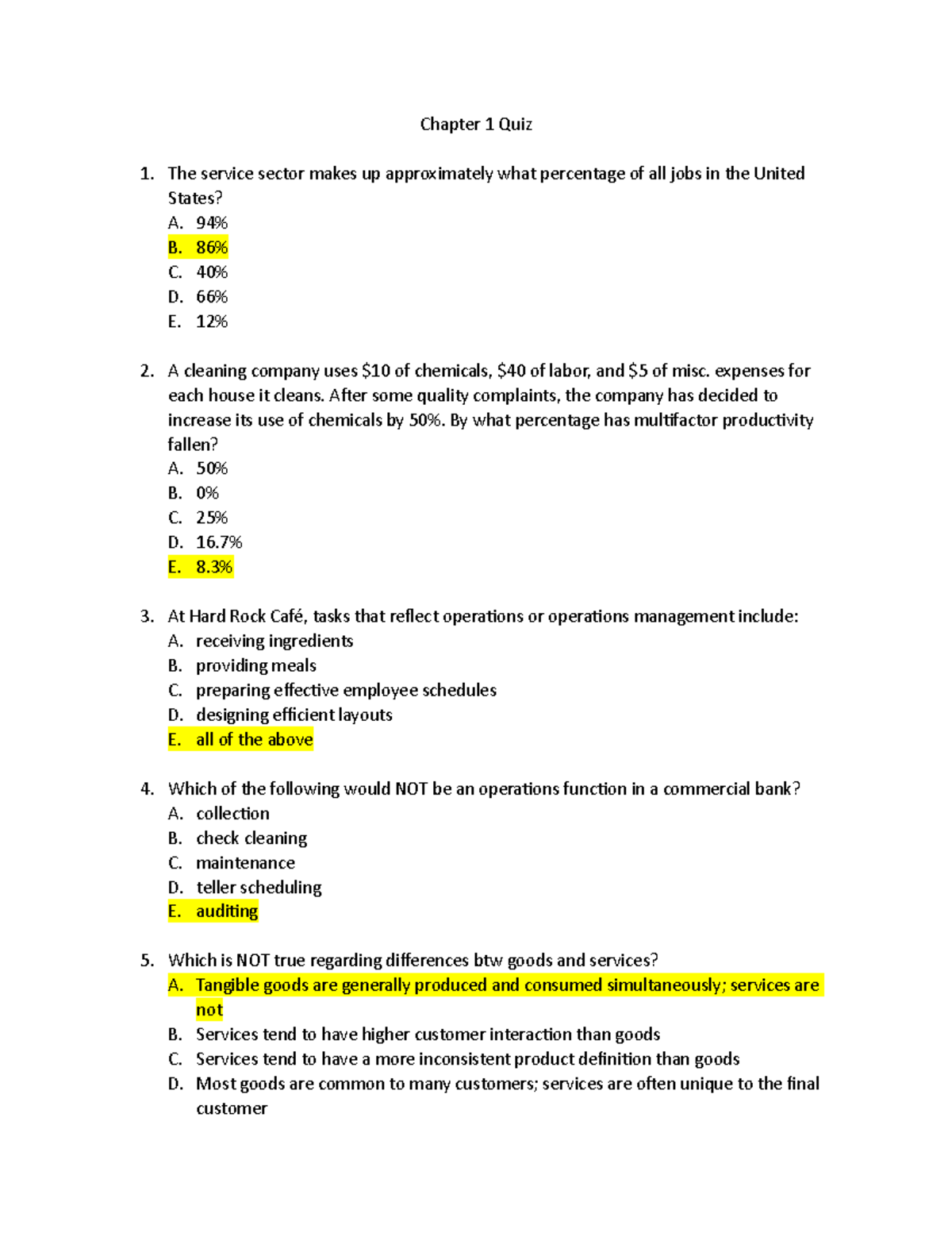 Chapter 1 Quiz - Chapter 1 Quiz The service sector makes up ...