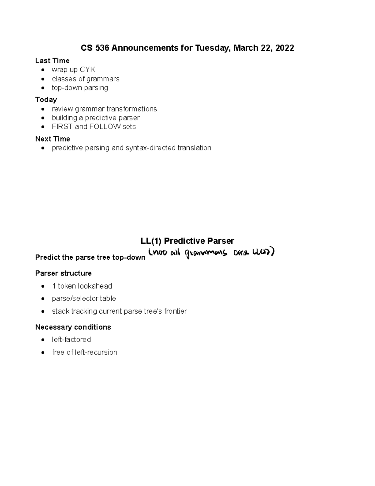 Lec - Week 9 - Lecture Notes for Week9 - CS 536 Announcements for ...