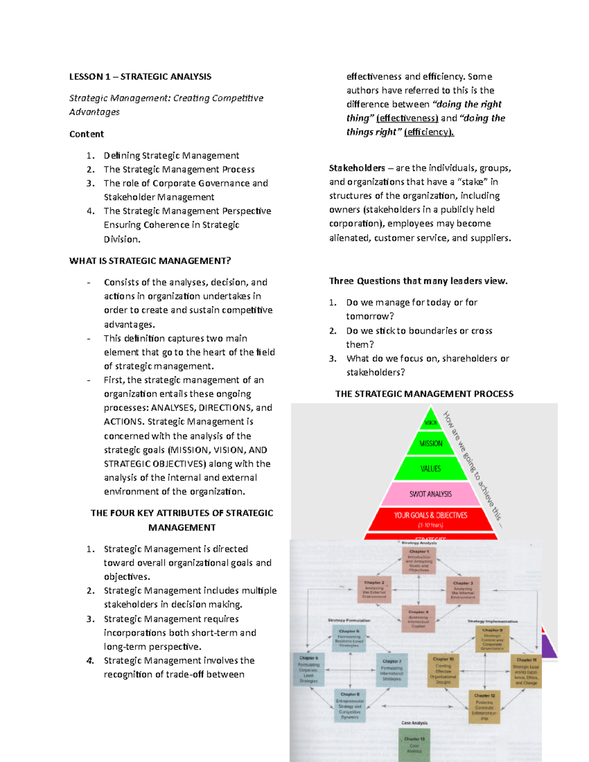 Lesson 1 - Strategic Management - LESSON 1 – STRATEGIC ANALYSIS ...
