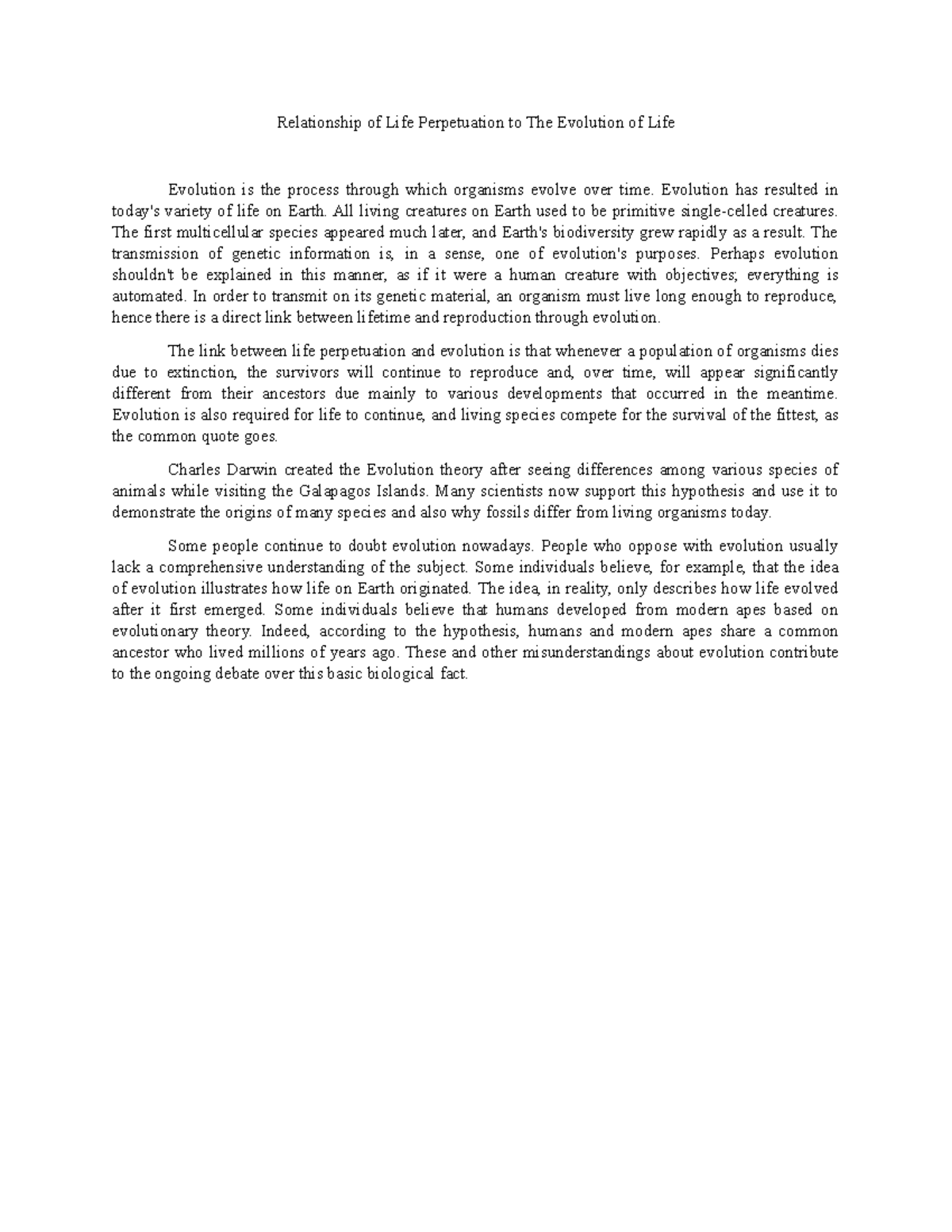 Essay on Perpetuation of life (Earth and Life Science) - Relationship ...