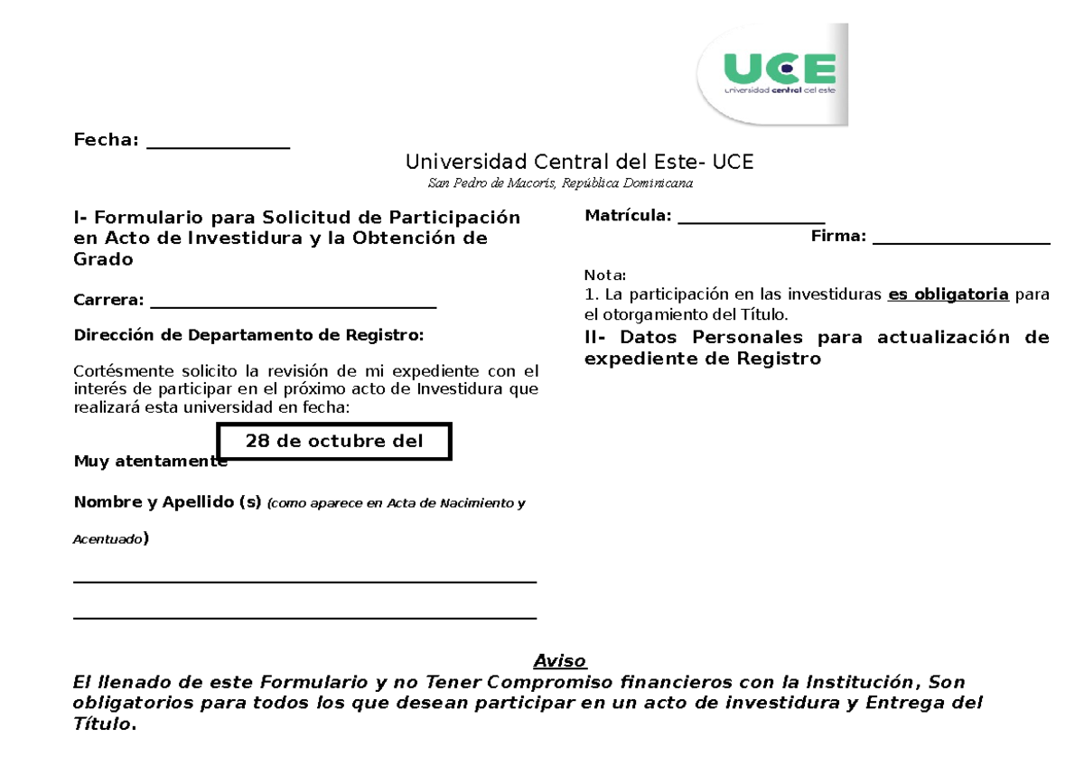 Formulario de Graduación Octubre 2022 - Fecha ...