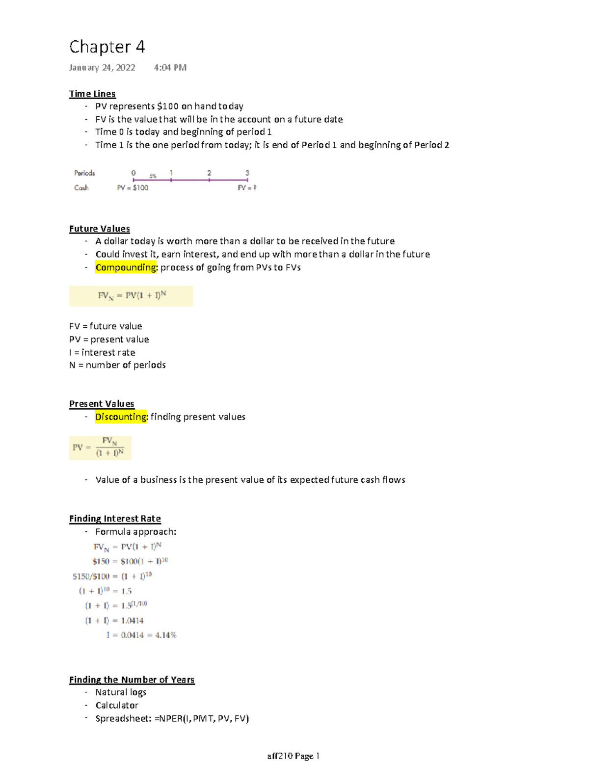 Chapter 4 - Time Lines - PV represents $100 on hand today - FV is the ...