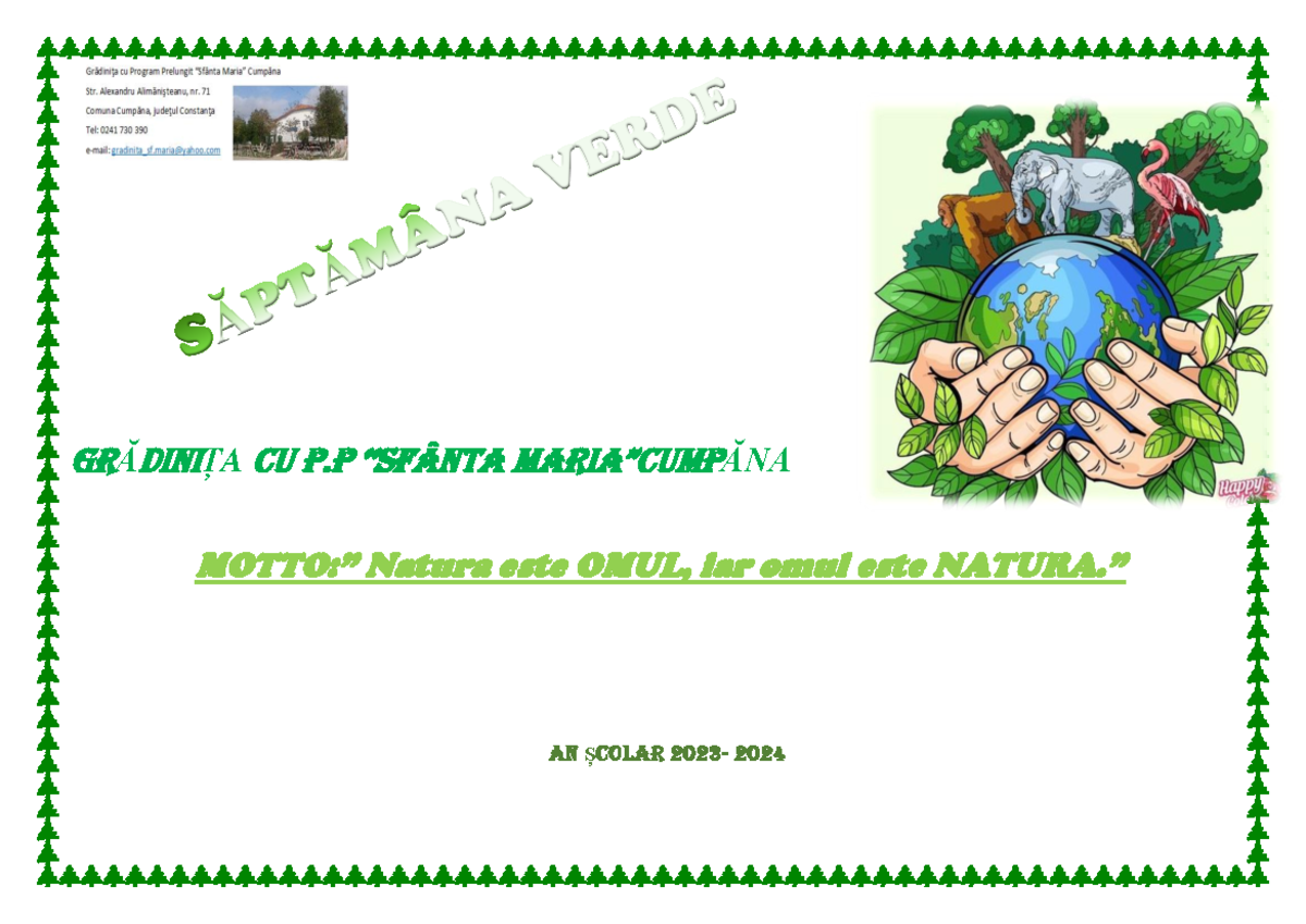 Raport Saptamana Verde Martie 2024 - GRĂ DINIȚA CU P “SFÂNTA MARIA ...