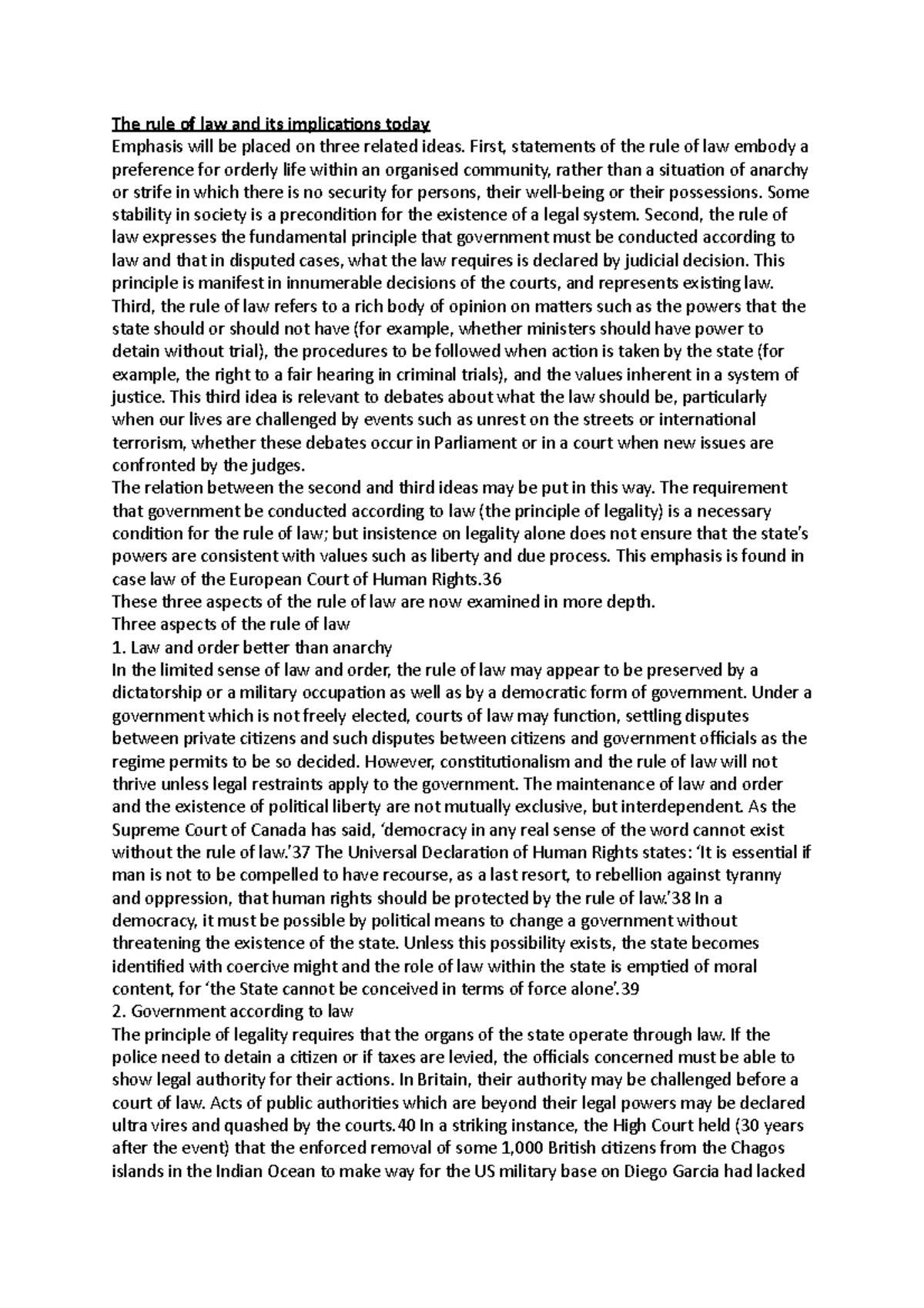 The Rule Of Law And Its Implications Today First Statements Of The