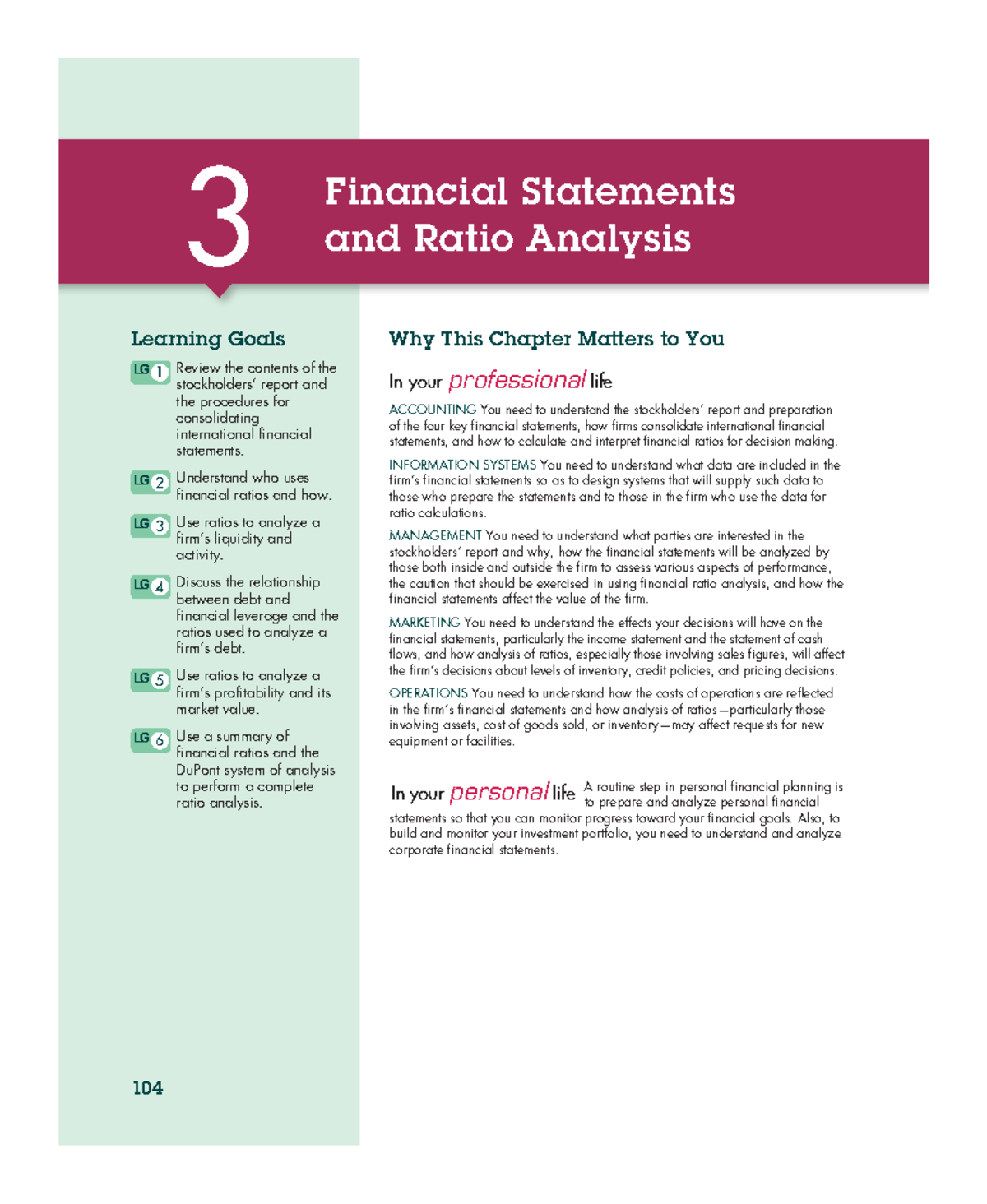 Gitman chapter 3 - haiuassdfhasidi - 104 Financial Statements and Ratio Analysis 3 Learning ...
