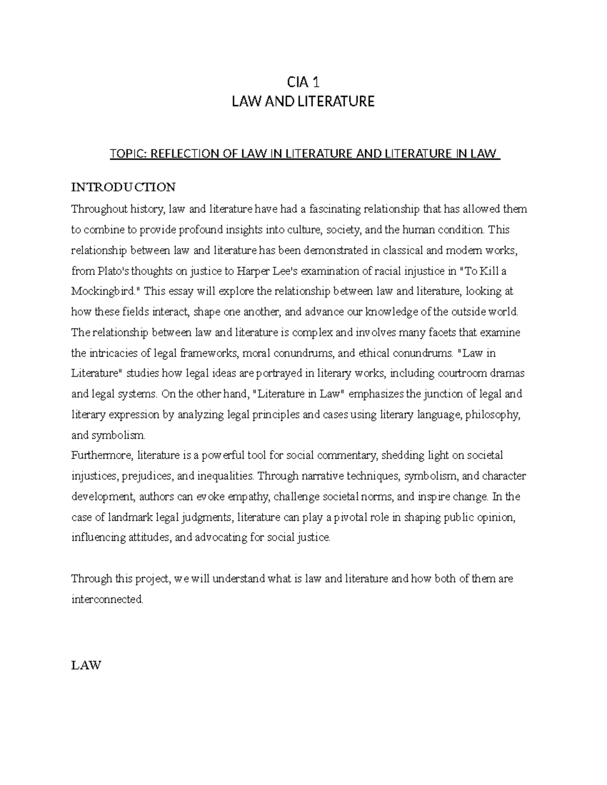 law and literture - This relationship between law and literature has ...