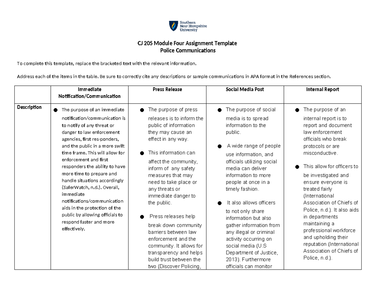 CJ 205 Joane Dantzler - Module Four Assignment - CJ 205 Module Four ...