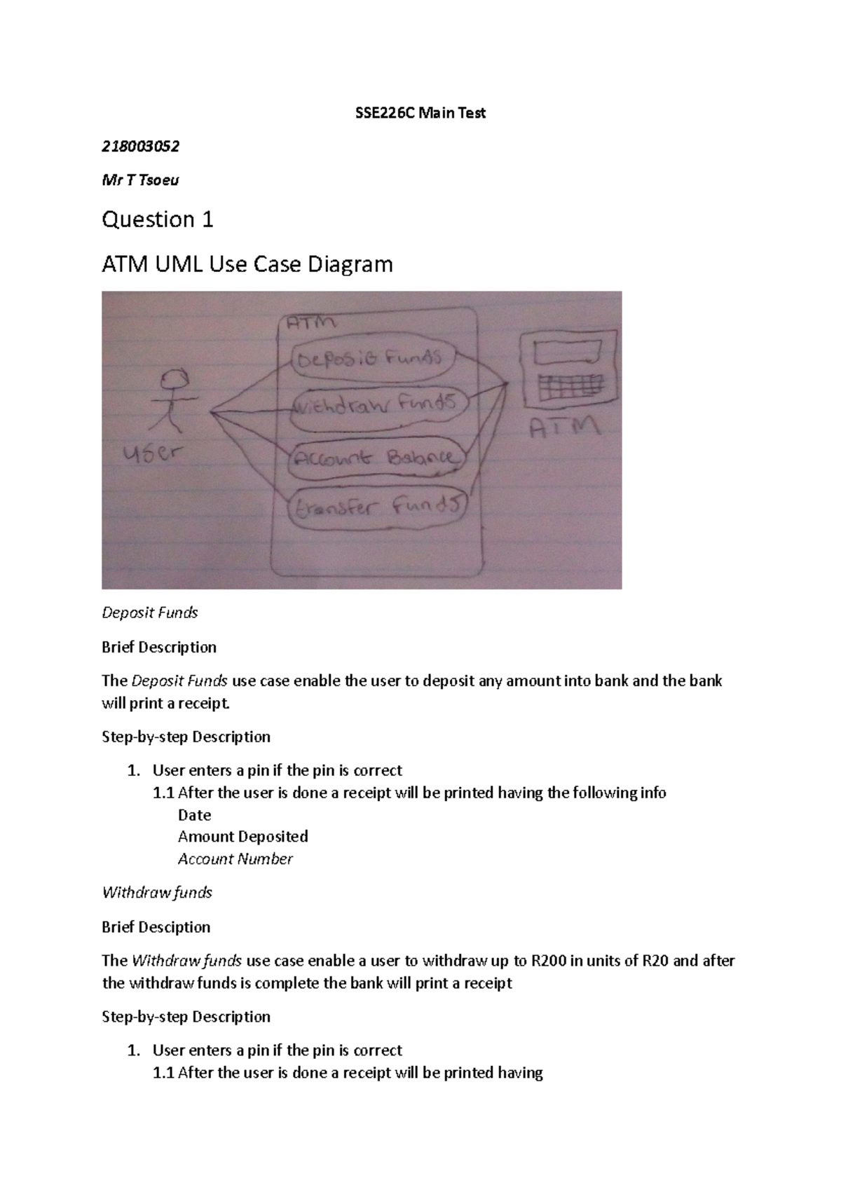 Main Test - SNBS - SSE226C Main Test 218003052 Mr T Tsoeu Question 1 ...