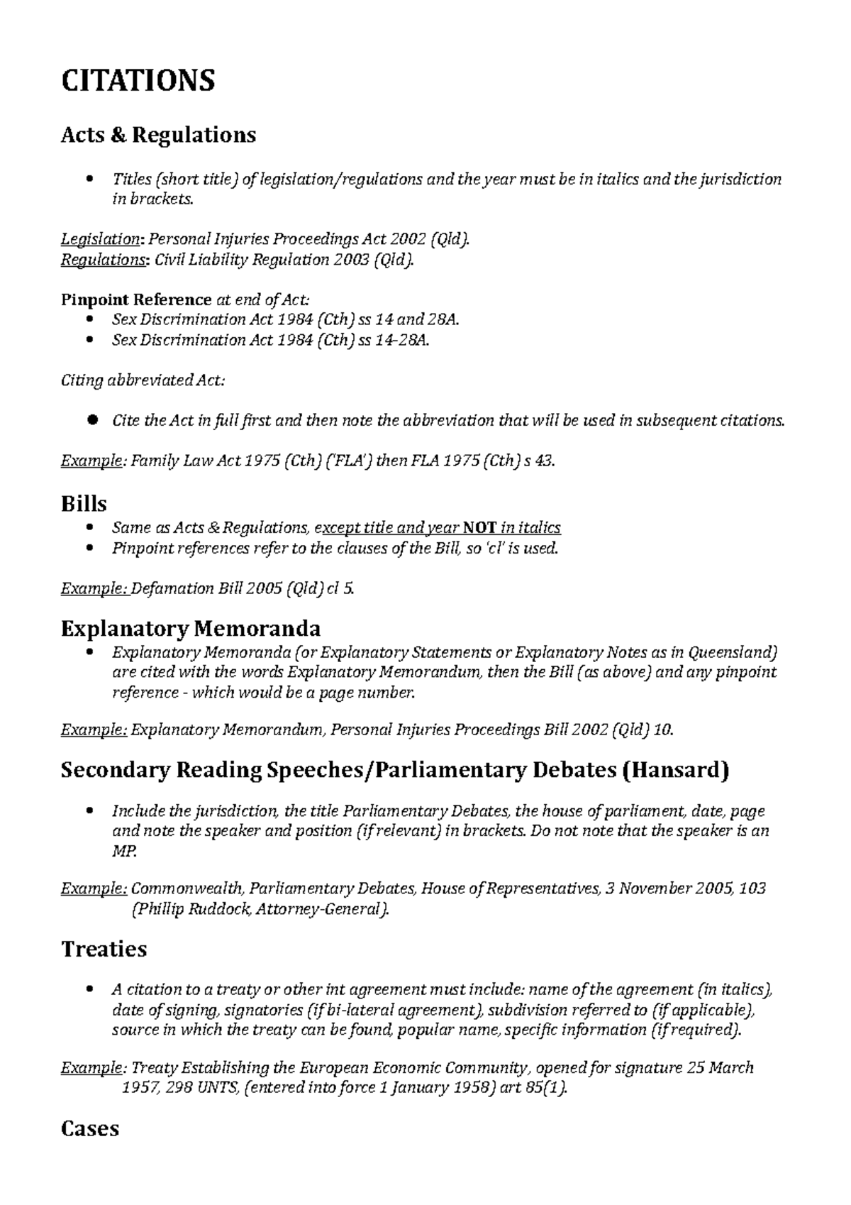 LWB146 Exam Notes - CITATIONS Acts & Regulations Titles (short title ...