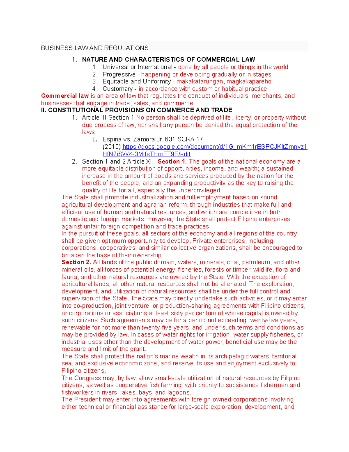 Business law - BUSINESS LAW AND REGULATIONS 1. NATURE AND ...