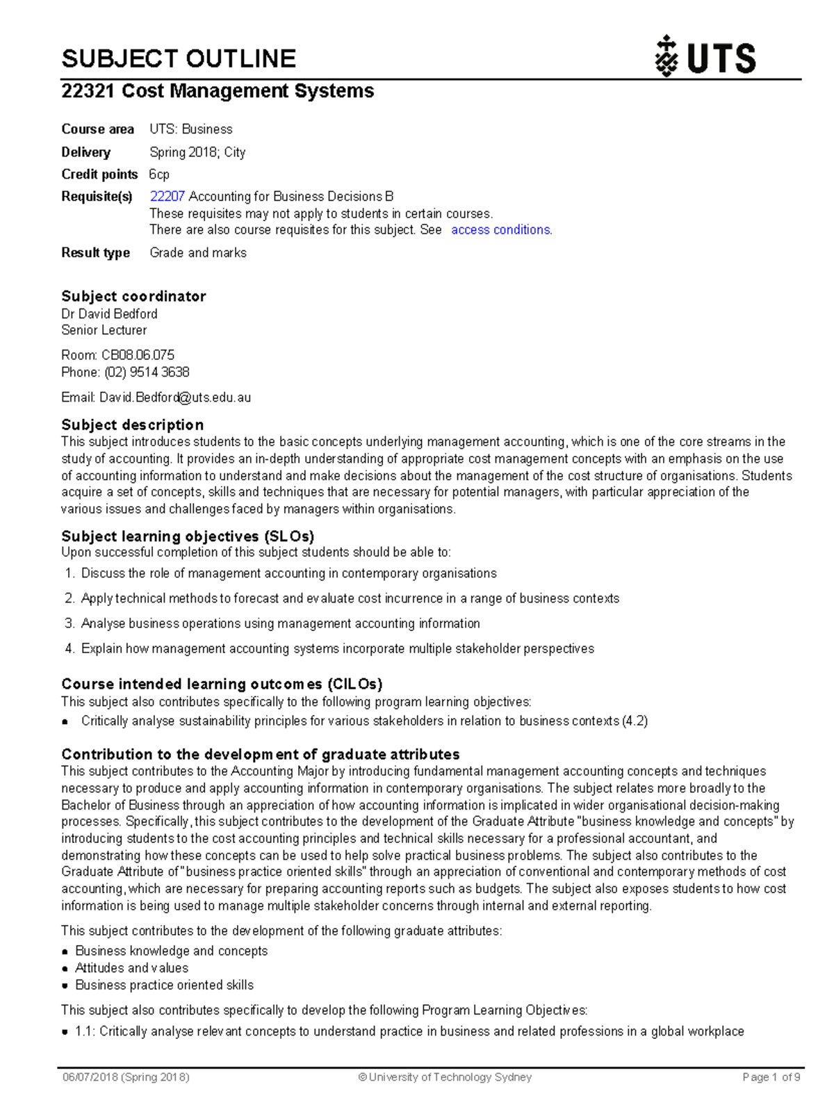 CMS Subject Outline 2018 Spring - SUBJECT OUTLINE 22321 Cost Management ...