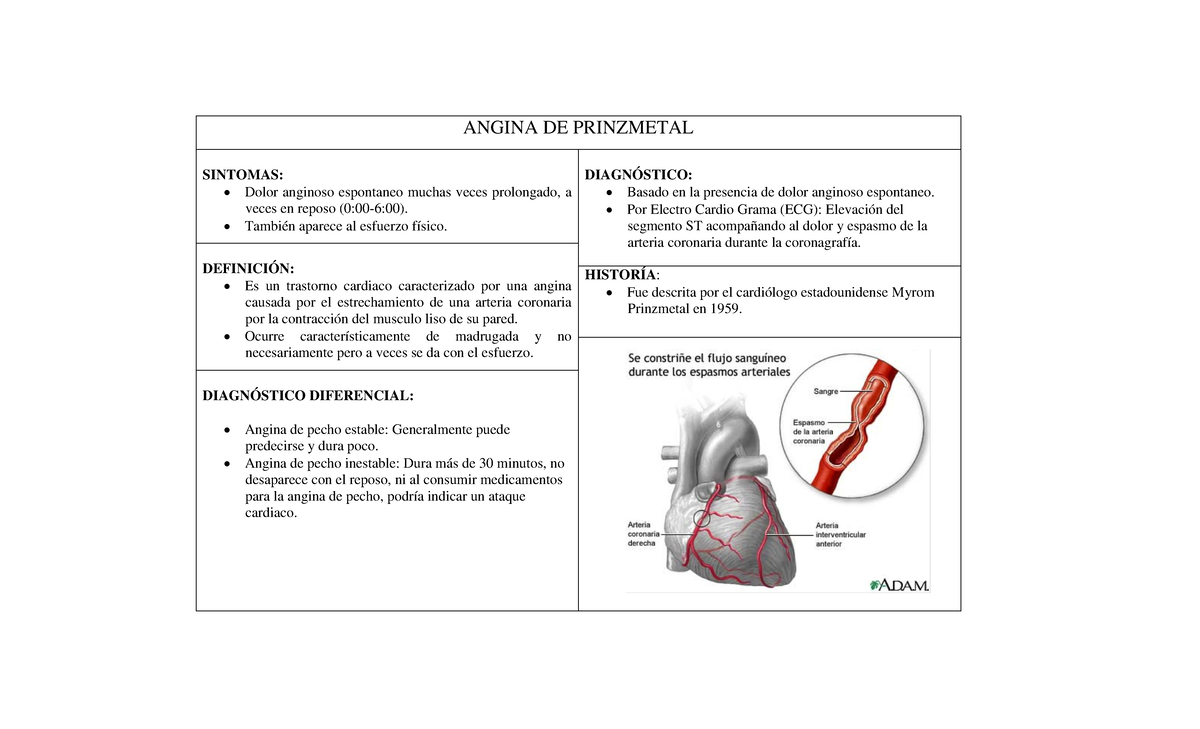 Angina DE Prinzmetal - .-.- ANGINA DE PRINZMETAL SINTOMAS: Dolor ...