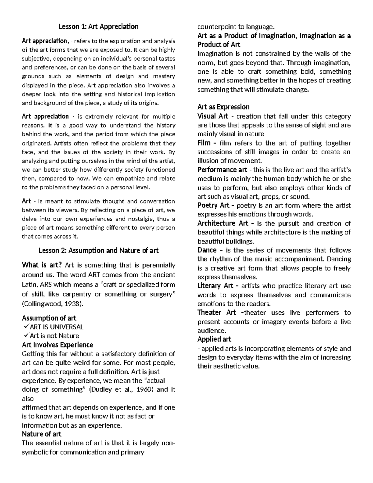 Art-reviewer - Lesson 1: Art Appreciation Art appreciation, - refers to ...